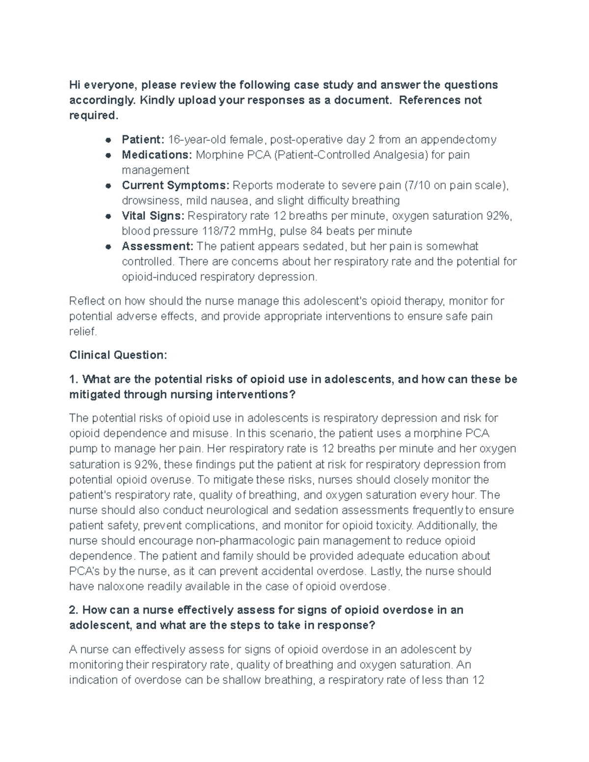 Case Study - Pharm: Opioid Management in Adolescent Patients - Studocu