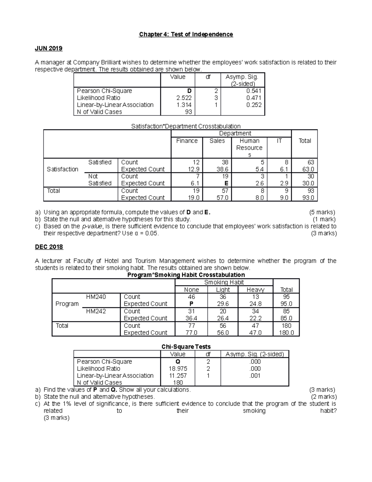 Tutorial Chapter 4 Test for Independence - Chapter 4: Test of ...