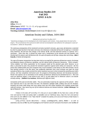 17th Century Essay Assignment Fall 2021 - American Studies 210 Fall ...