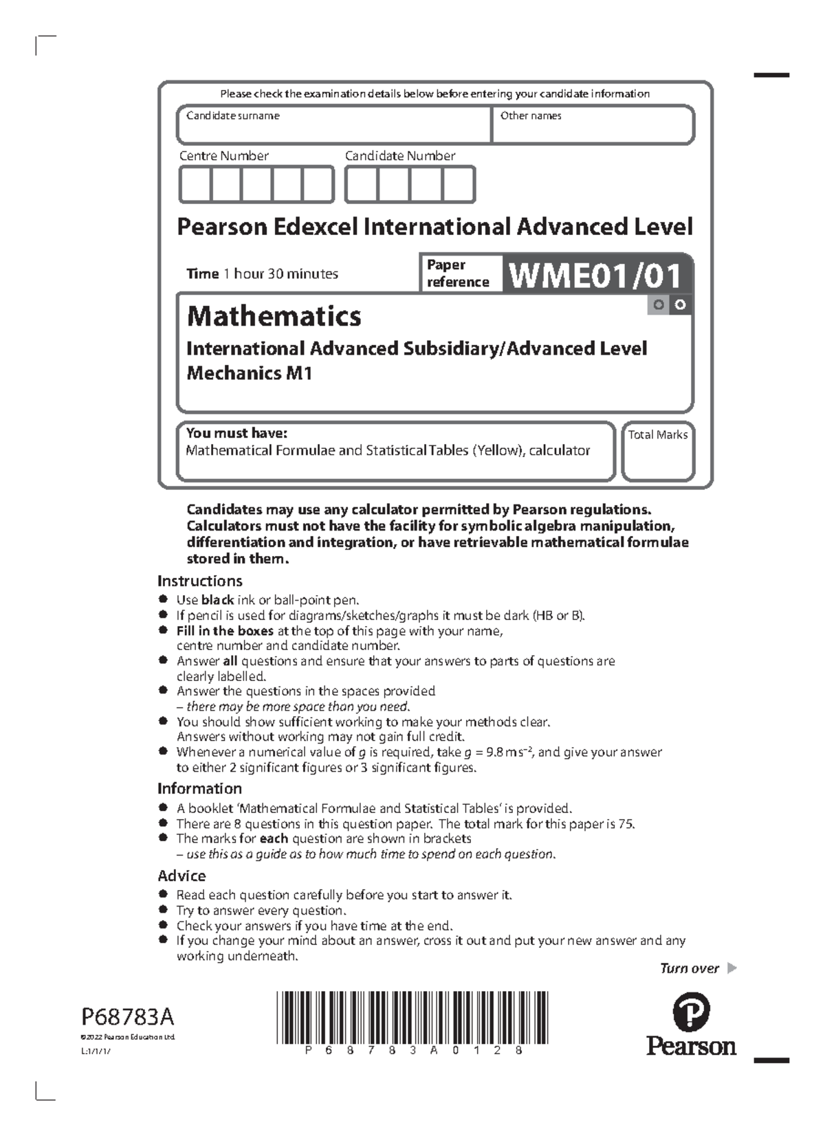 2201 WME01-01 IAL Mechanics M1 Jan 2022 Exam Paper Overview - Studocu