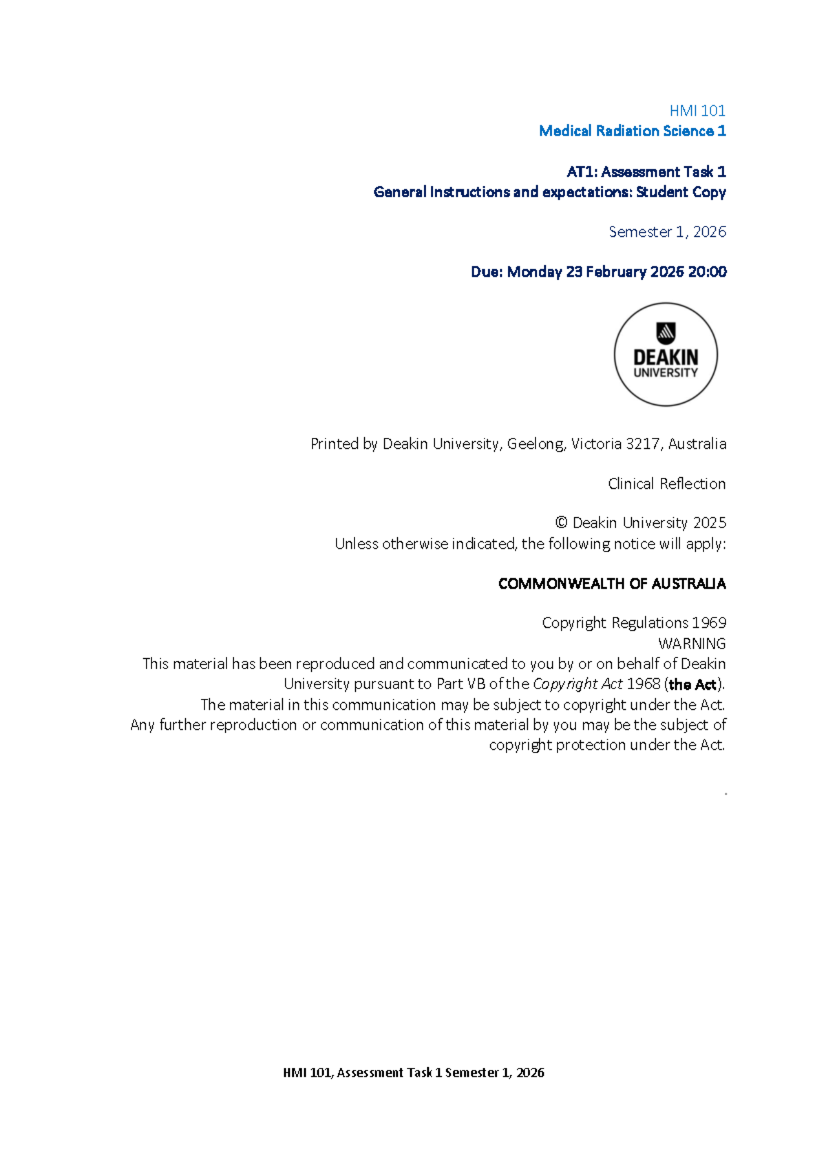 HMI 101 Medical Radiation Science 1 AT1: Written Assignment Guide - Studocu
