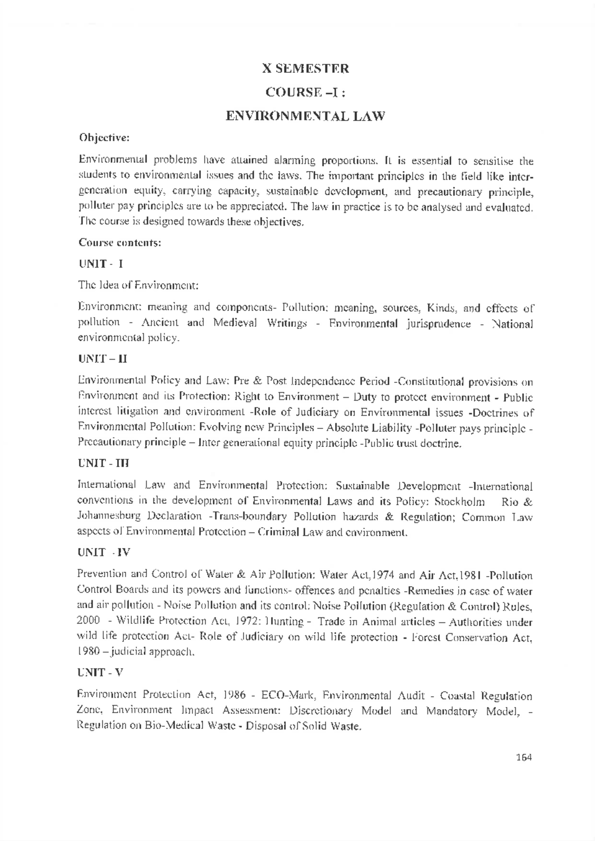 X SEMESTER ENVIRONMENTAL LAW SYLLABUS (BALLB 5Y) - Studocu