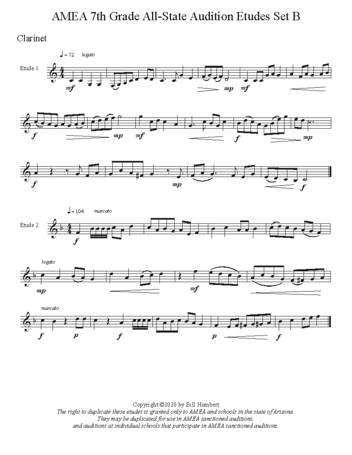 AMEA 7th Grade Clarinet All State Etudes Set B PDF - Studocu