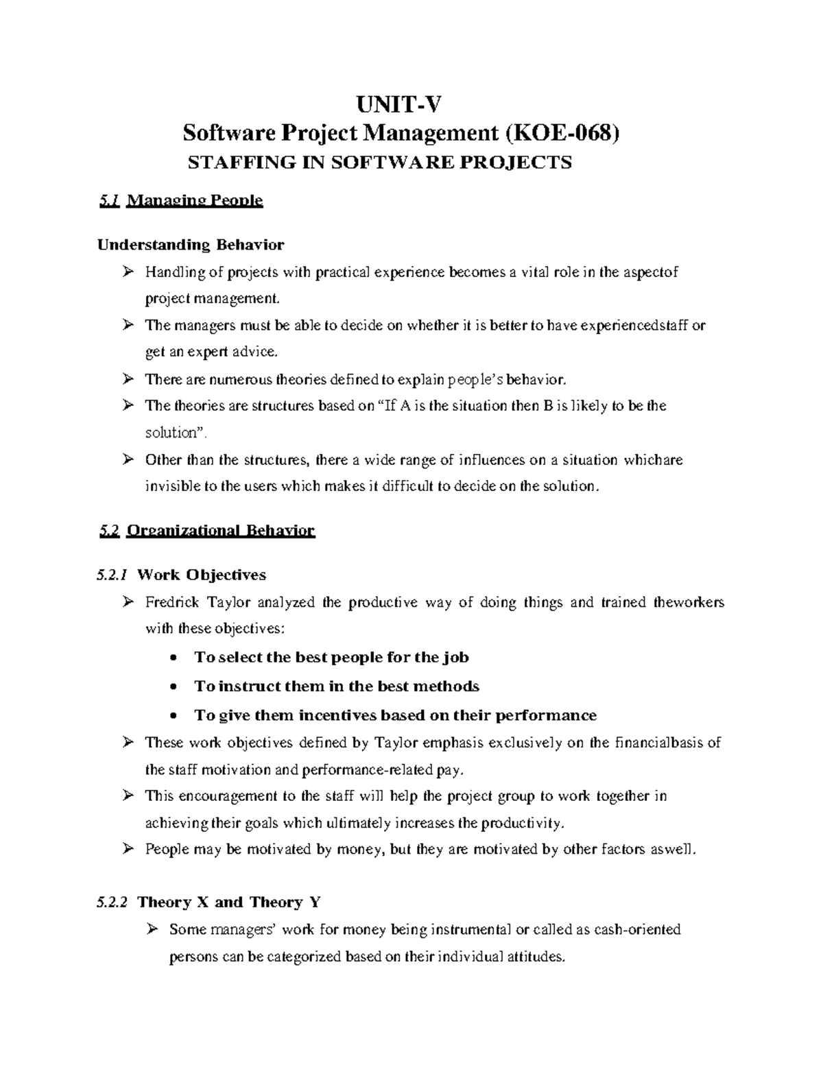 SPM 5: Staffing & Organizational Behavior in Software Projects - Studocu