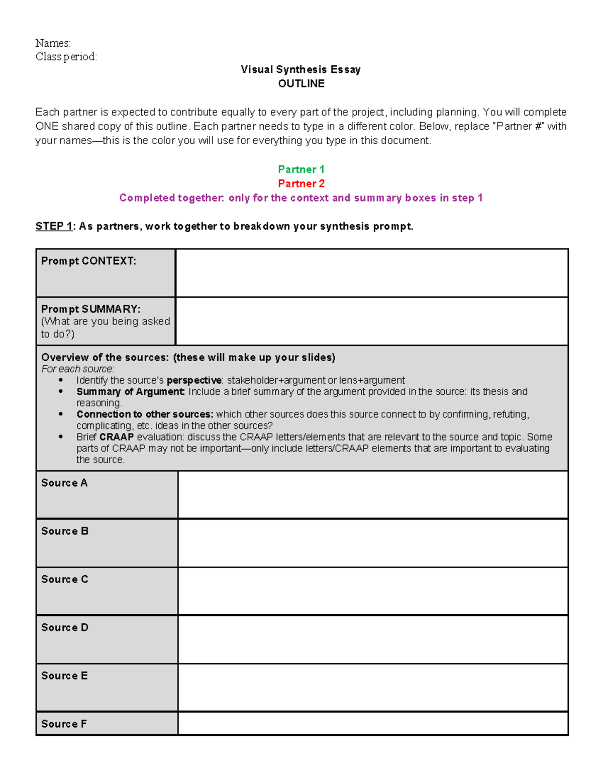Synthesis Visual Essay Outline: Collaborative Project Guide - Studocu