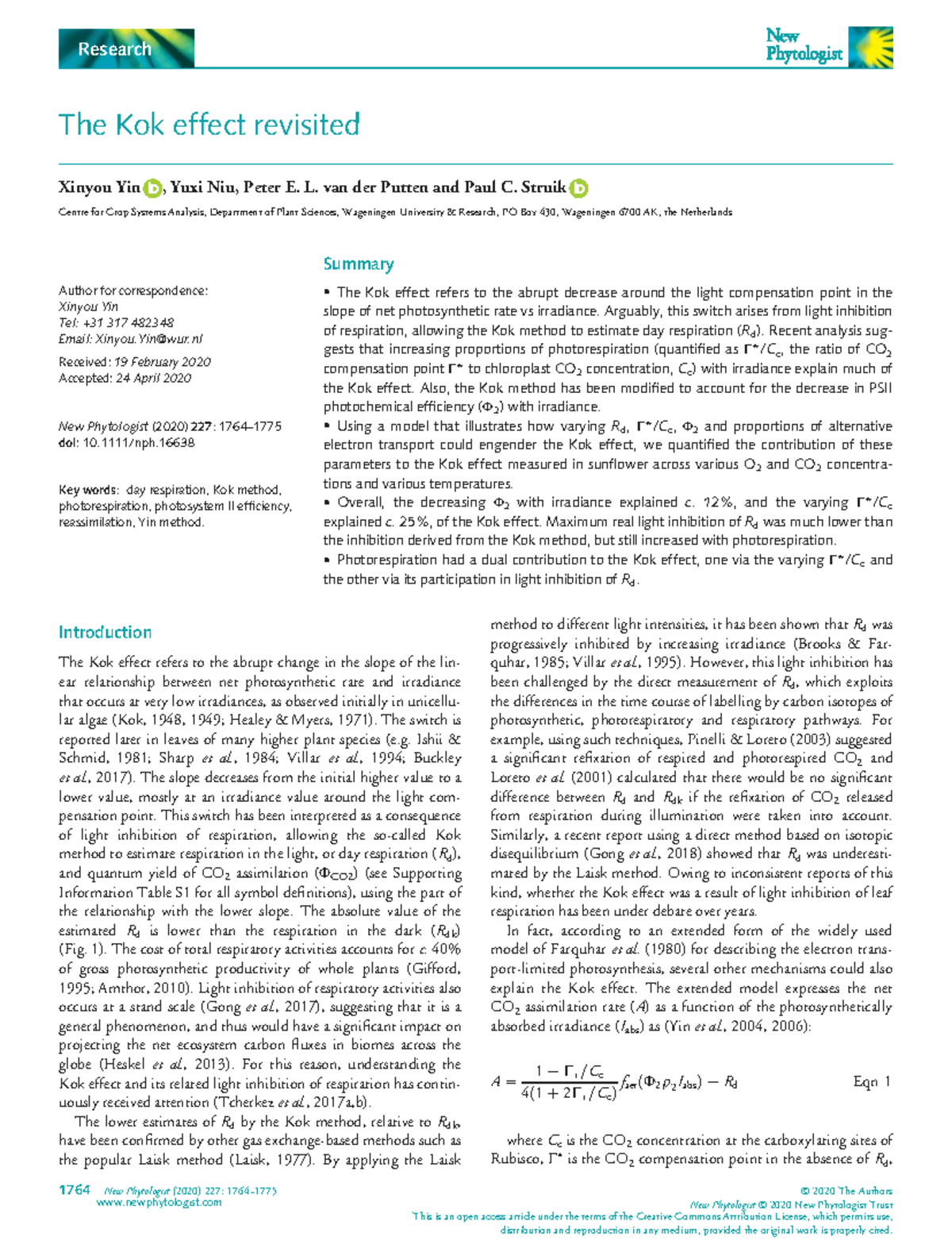 The Kok Effect Revisited: Insights into Day Respiration Dynamics - Studocu