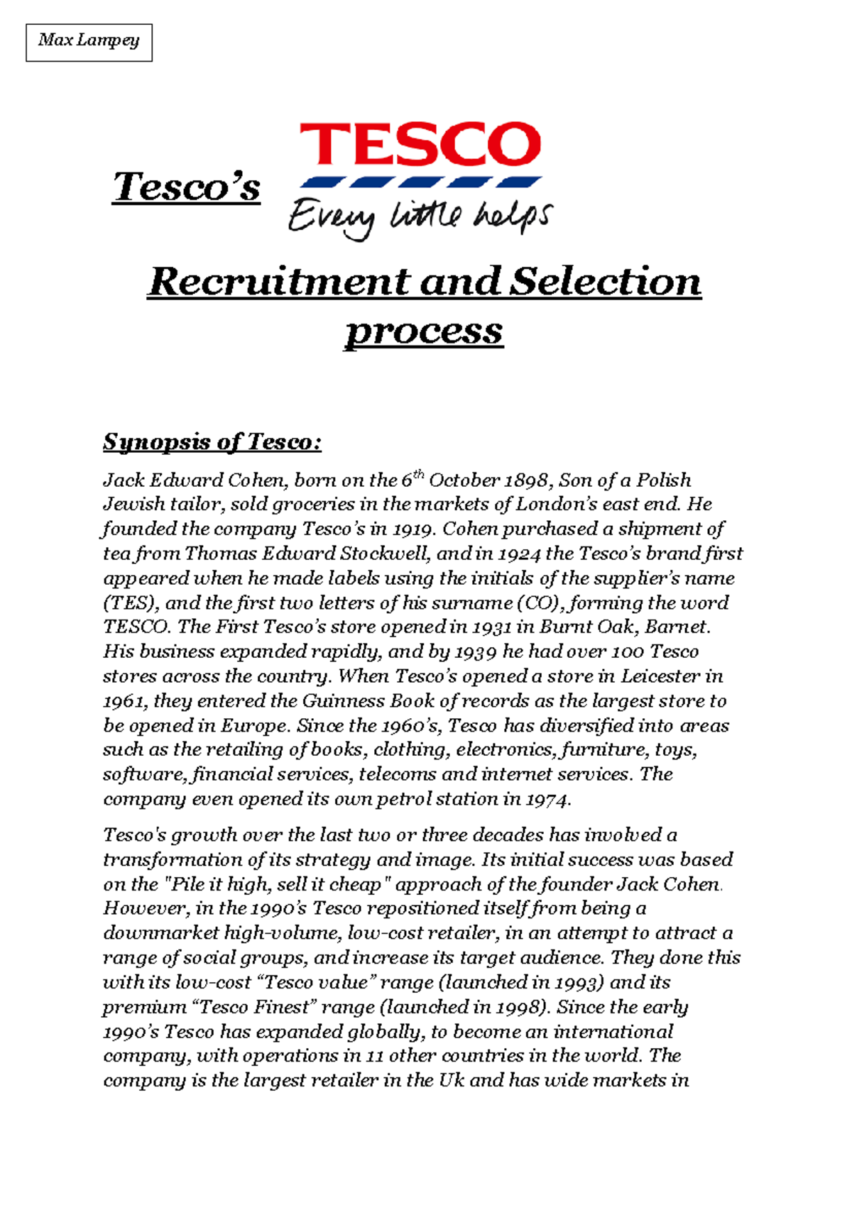 Tesco's Recruitment & Selection Process: An In-Depth Analysis - Studocu