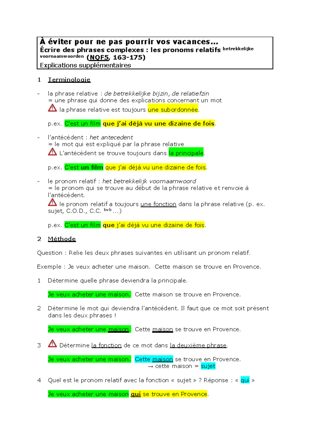 Les pronoms relatifs en français (NQF5, Explications supplémentaires ...