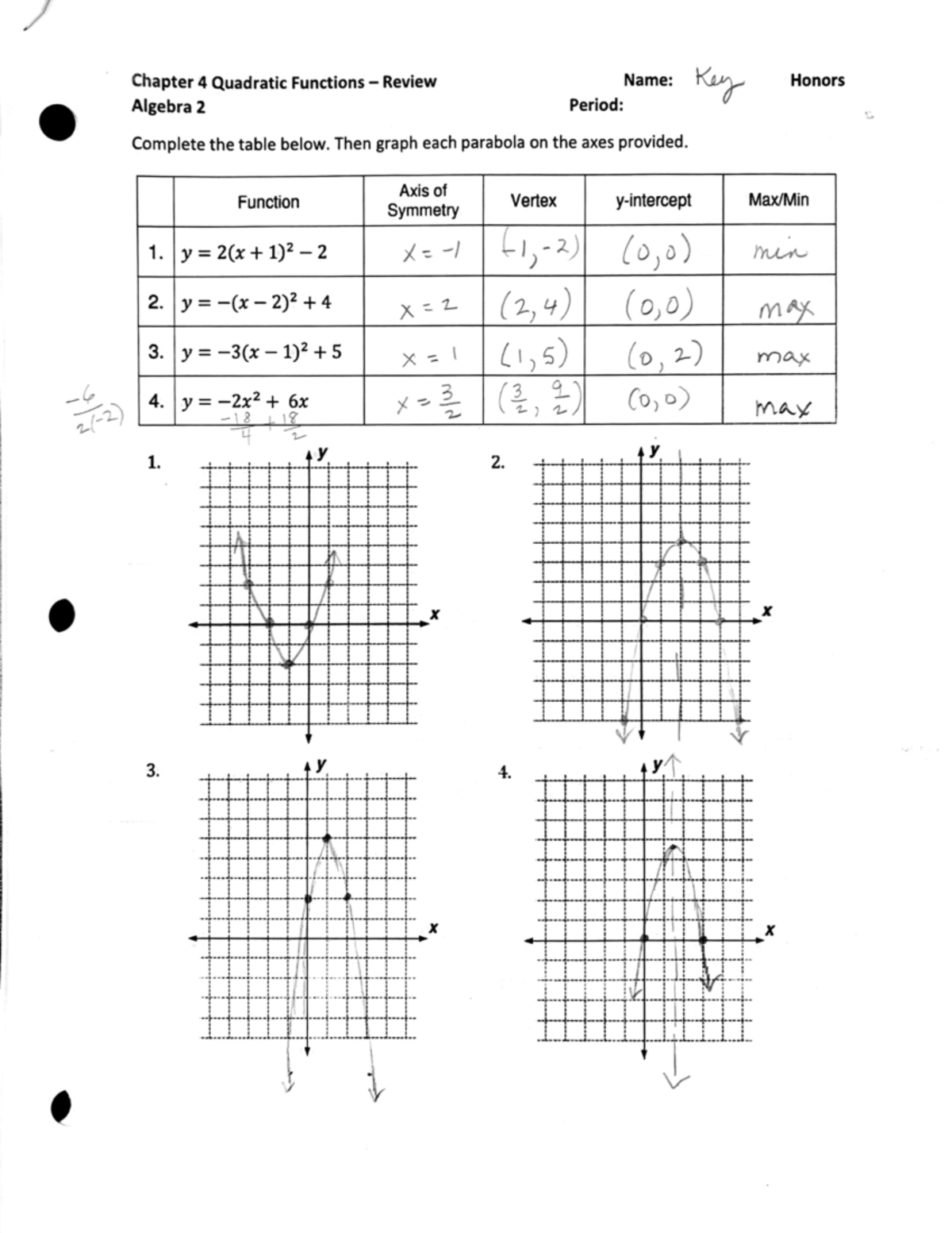 Answers+Chapter+4+Review - Chapter 4 QuadraticFunctions Review Name: Ku ...