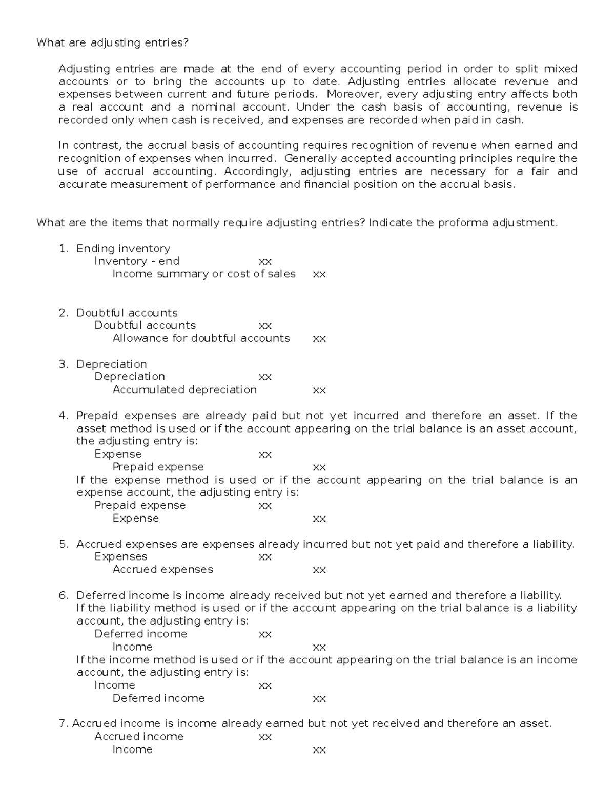 Adjusting Entries Overview for Accounting Course 101 Notes - Studocu