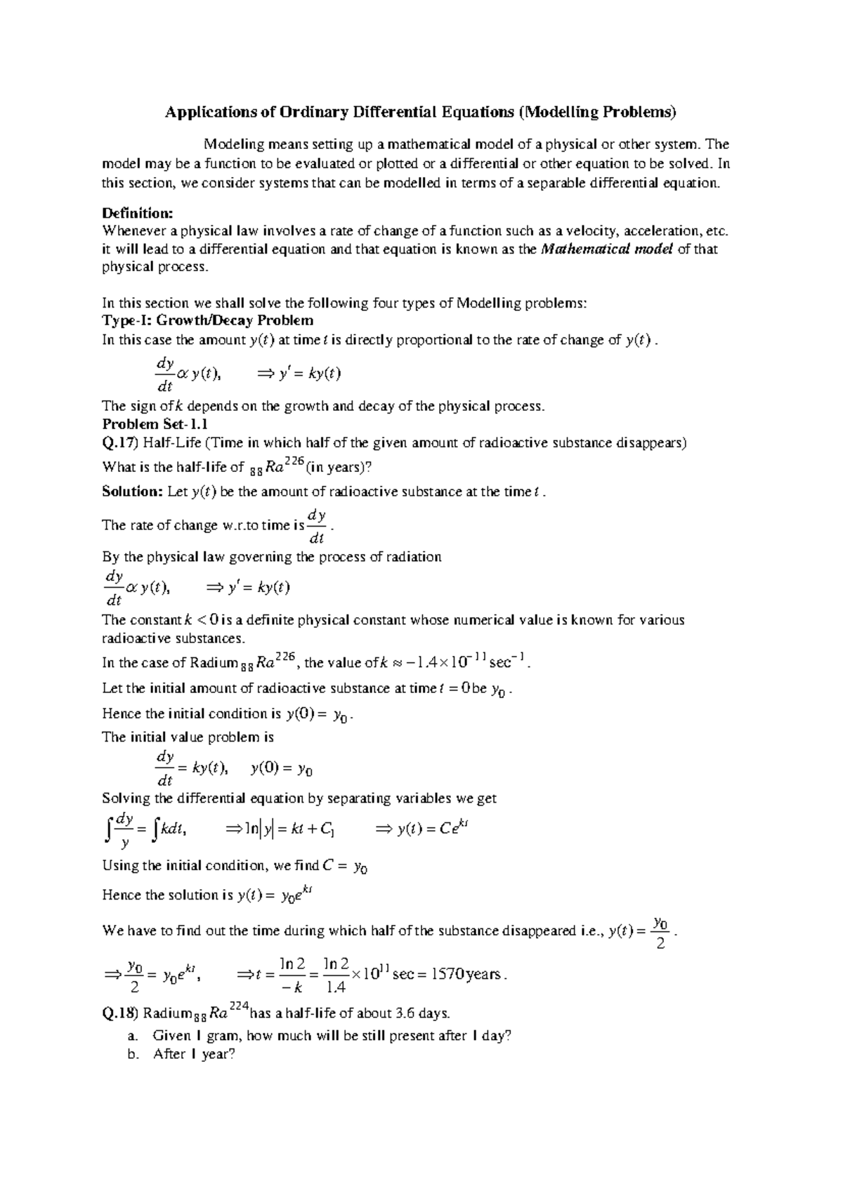 Modeling Problems with Ordinary Differential Equations (ODEs) - Studocu