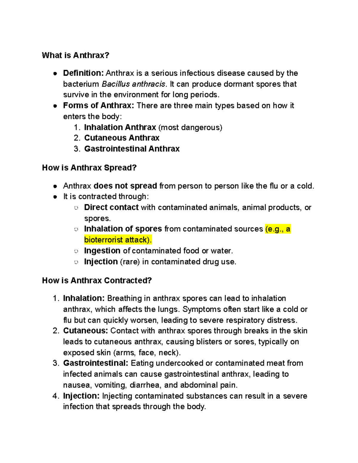 Anthrax Overview: Key Info for Nurses - Understanding the Disease - Studocu
