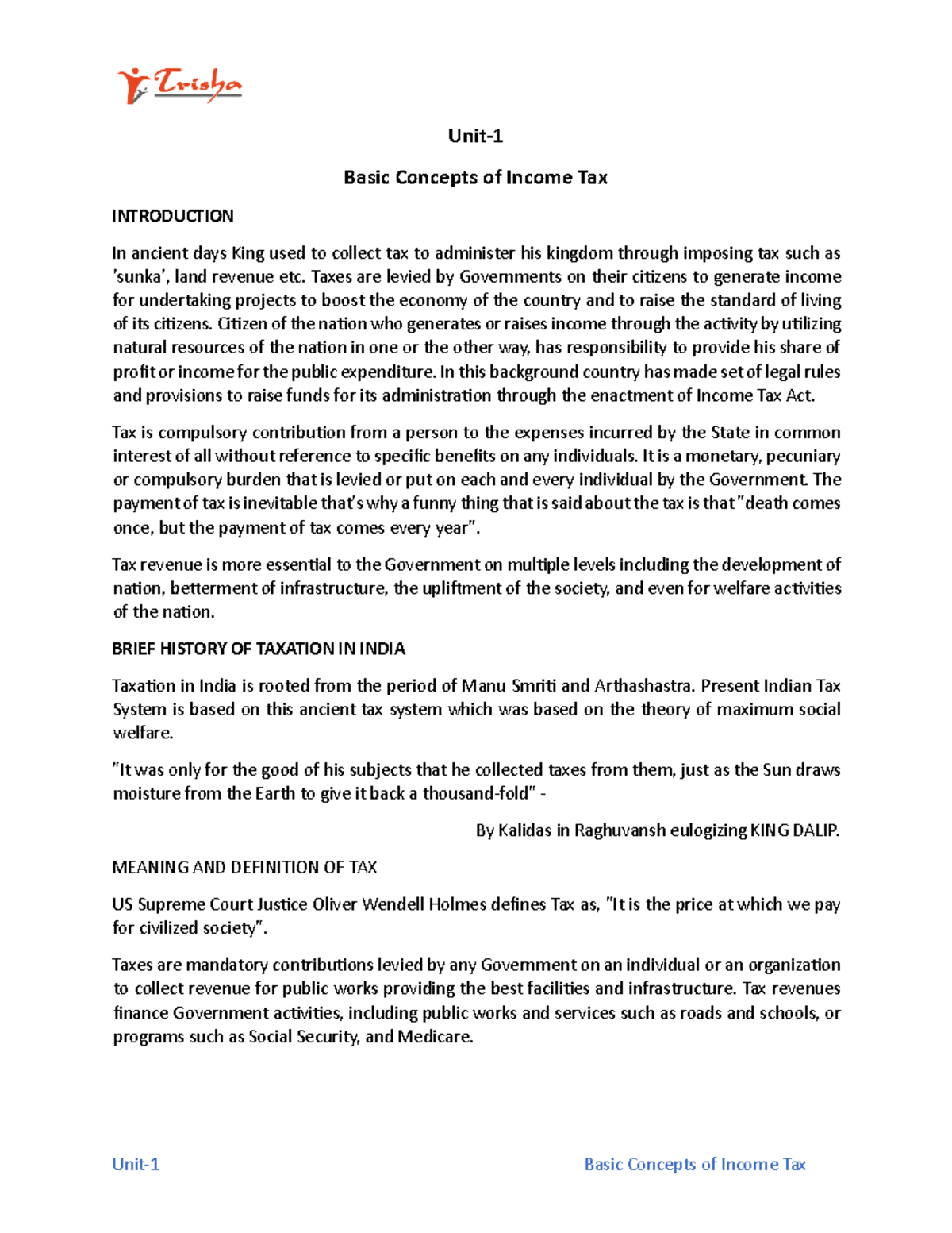 Unit-1: Basic Concepts of Income Tax Overview and Historical Context ...