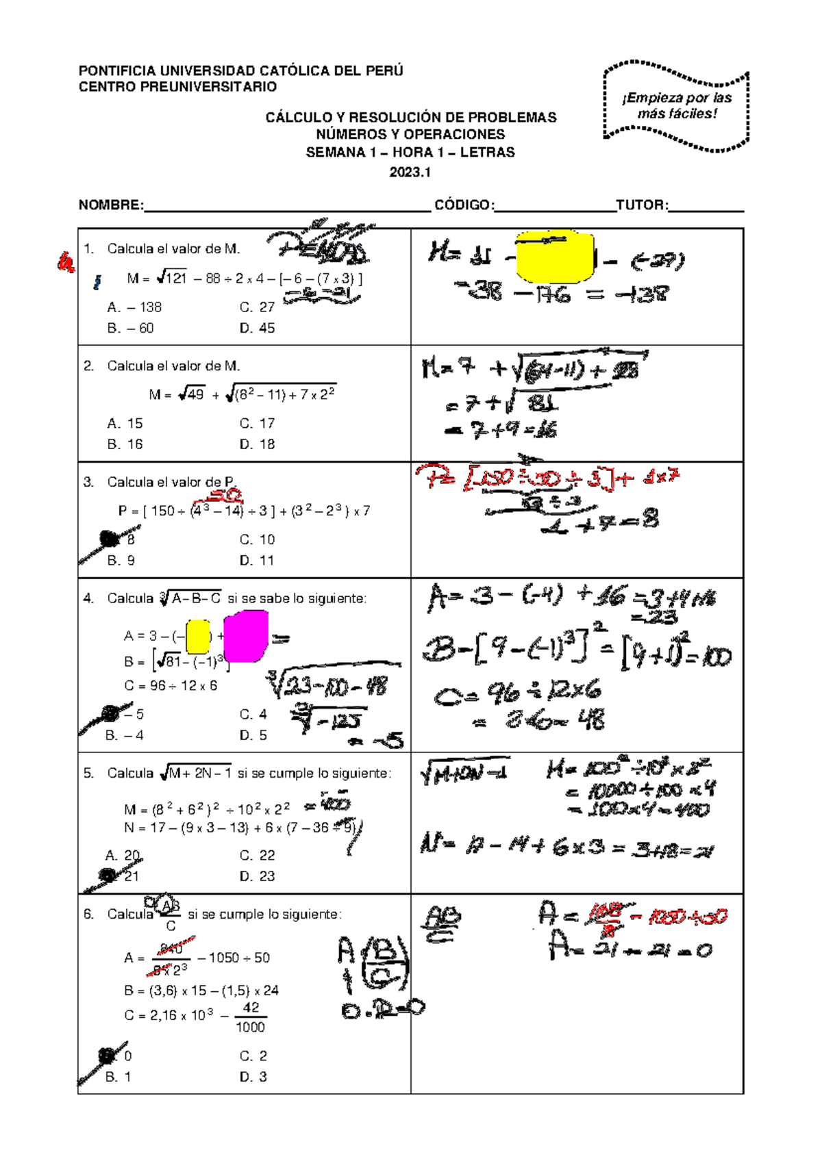 CRP 1: Cálculo y Resolución de Problemas en Números y Operaciones - Studocu