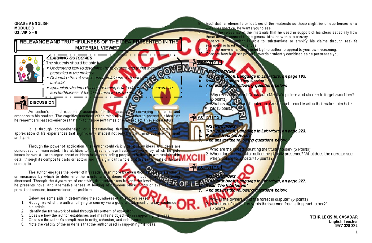 Learning Module English 9 Module 3 Q3 WK5 to WK8 - GRADE 9 ENGLISH ...
