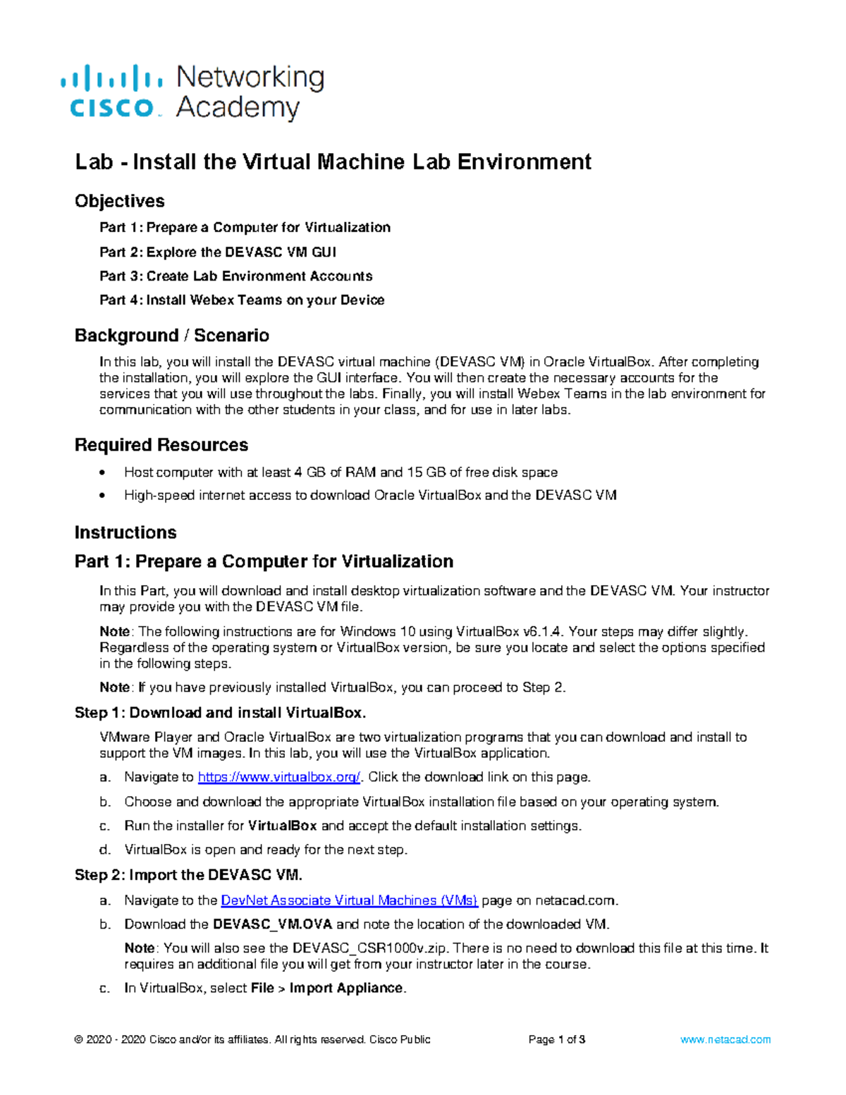 Lab - DEVASC VM Installation and Setup Guide for NetAcad Applicants - Studocu