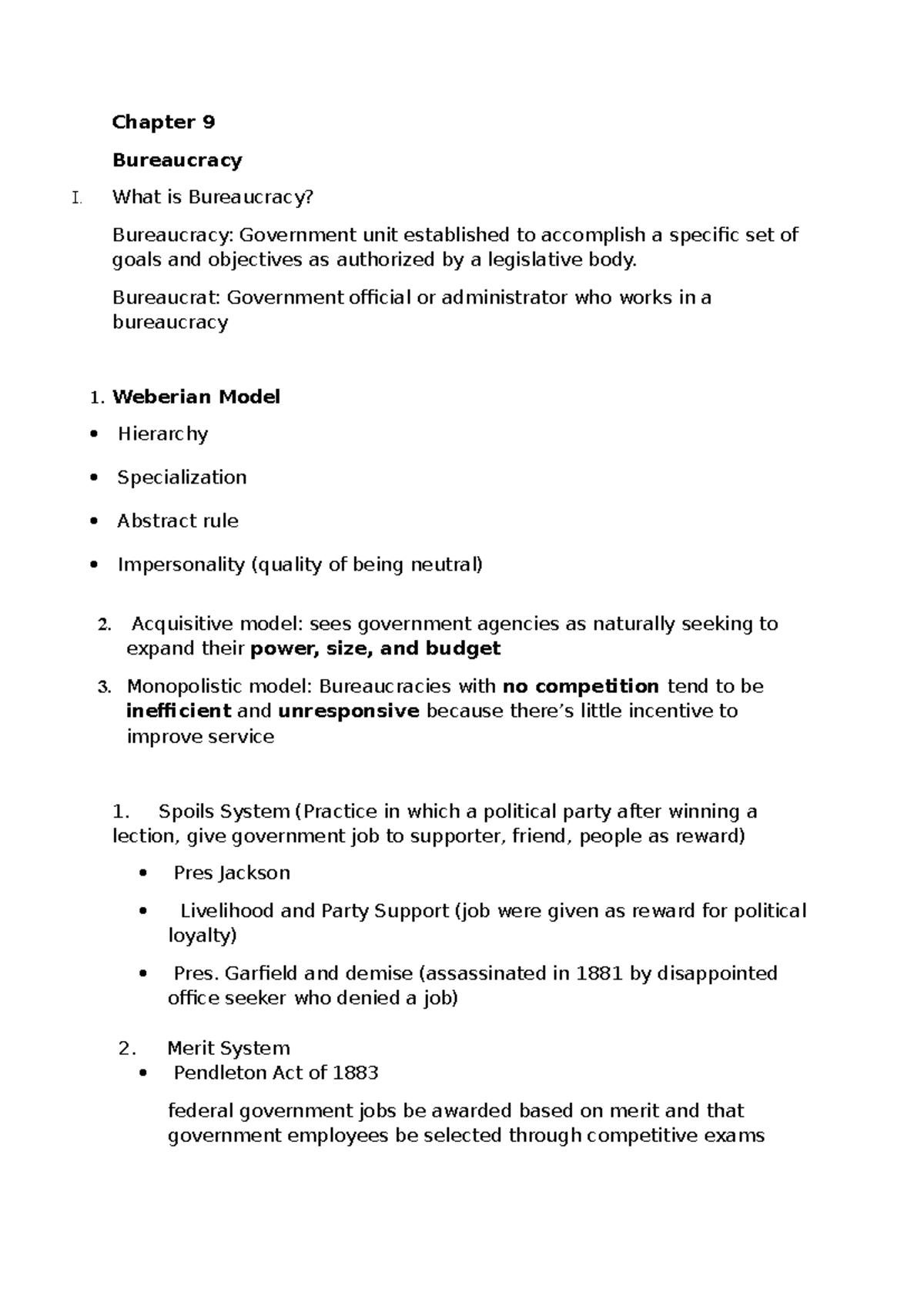 Chapter 9: Bureaucracy Overview & Weberian Model Notes - Studocu