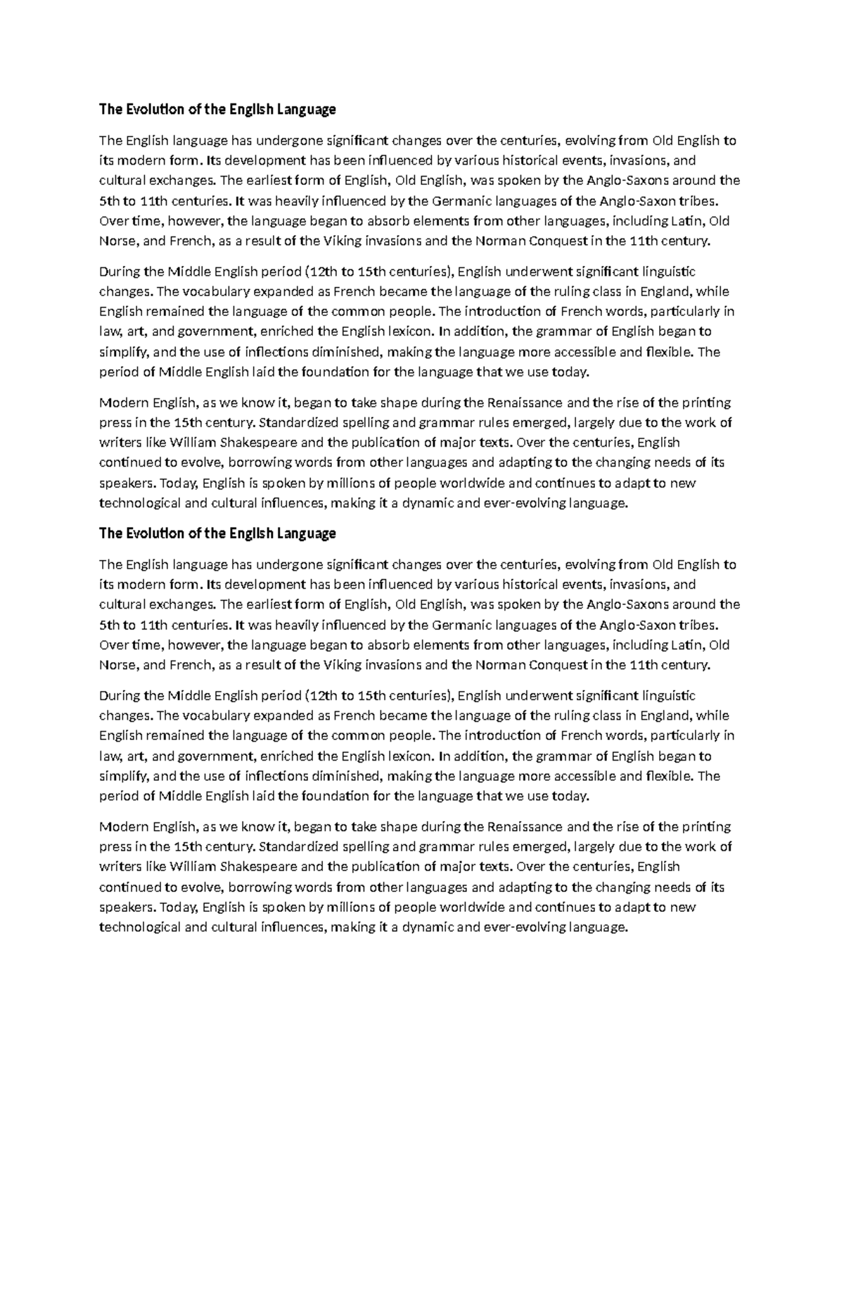 The Evolution of the English Language - Its development has been ...