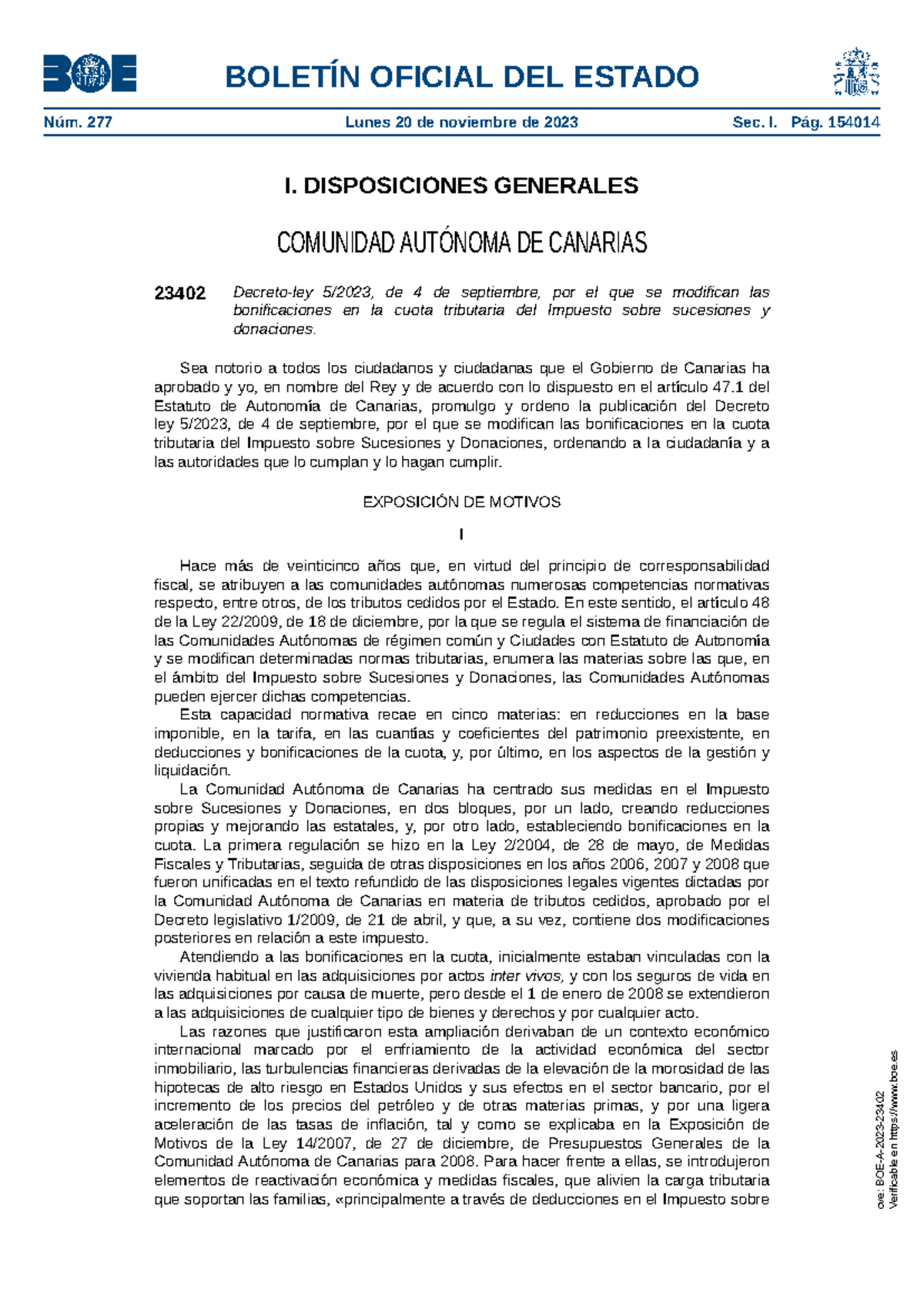BOE A 2023 23402 - Modificación del Impuesto sobre Sucesiones y ...