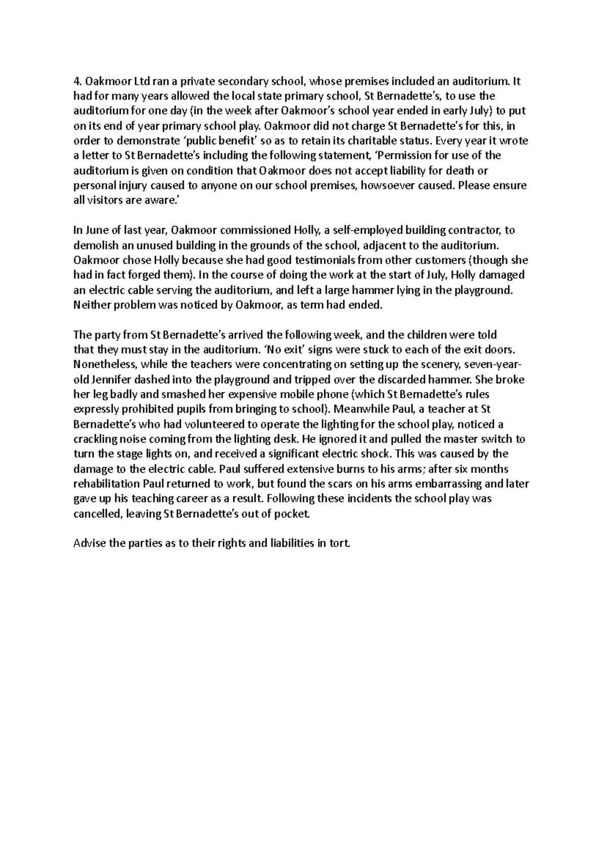 Occupiers' liability analysis for Oakmoor Ltd and St (PQ - 78) - Studocu