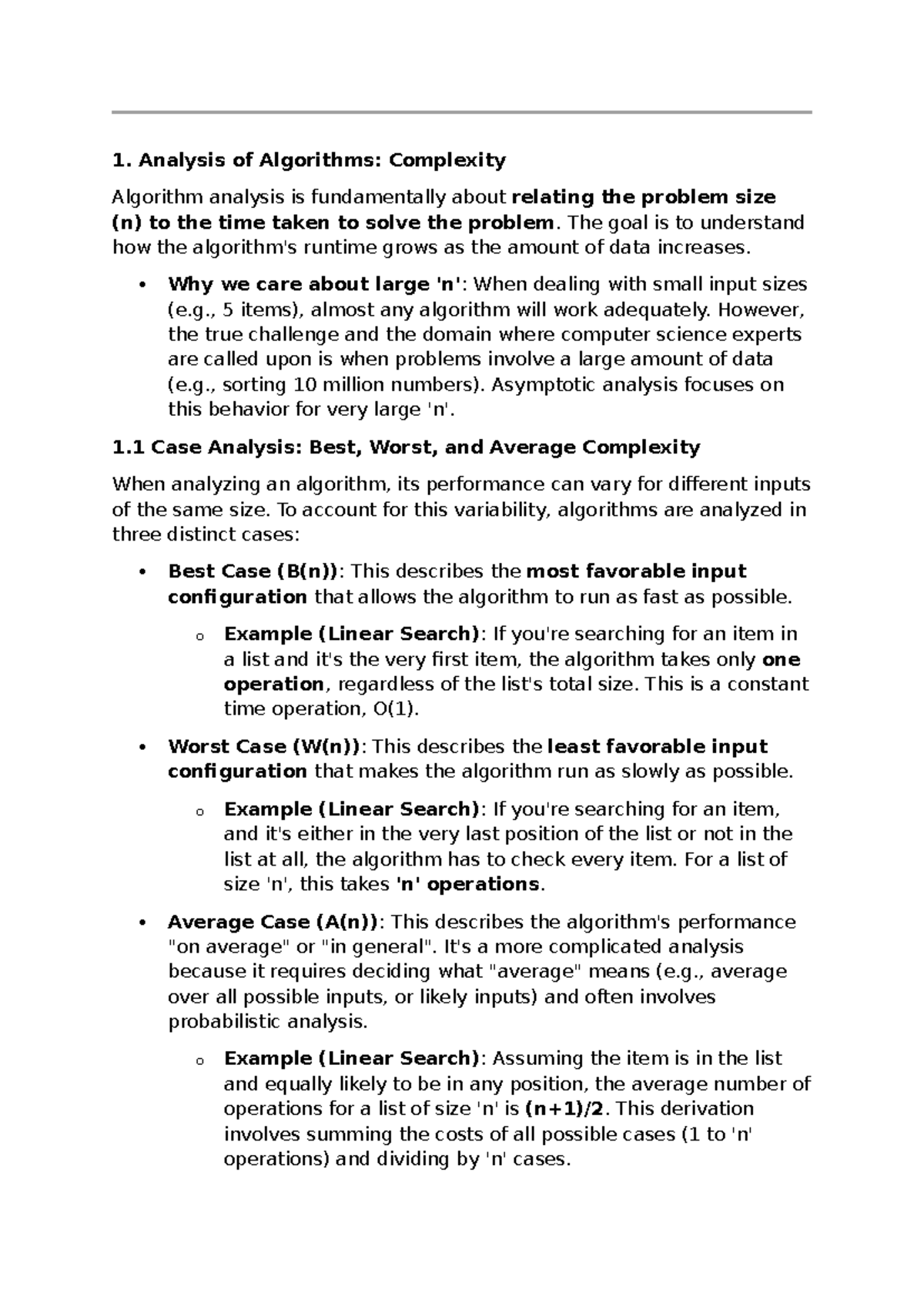 AoA 1: Complexity Analysis and Graph Algorithms Notes - Studocu