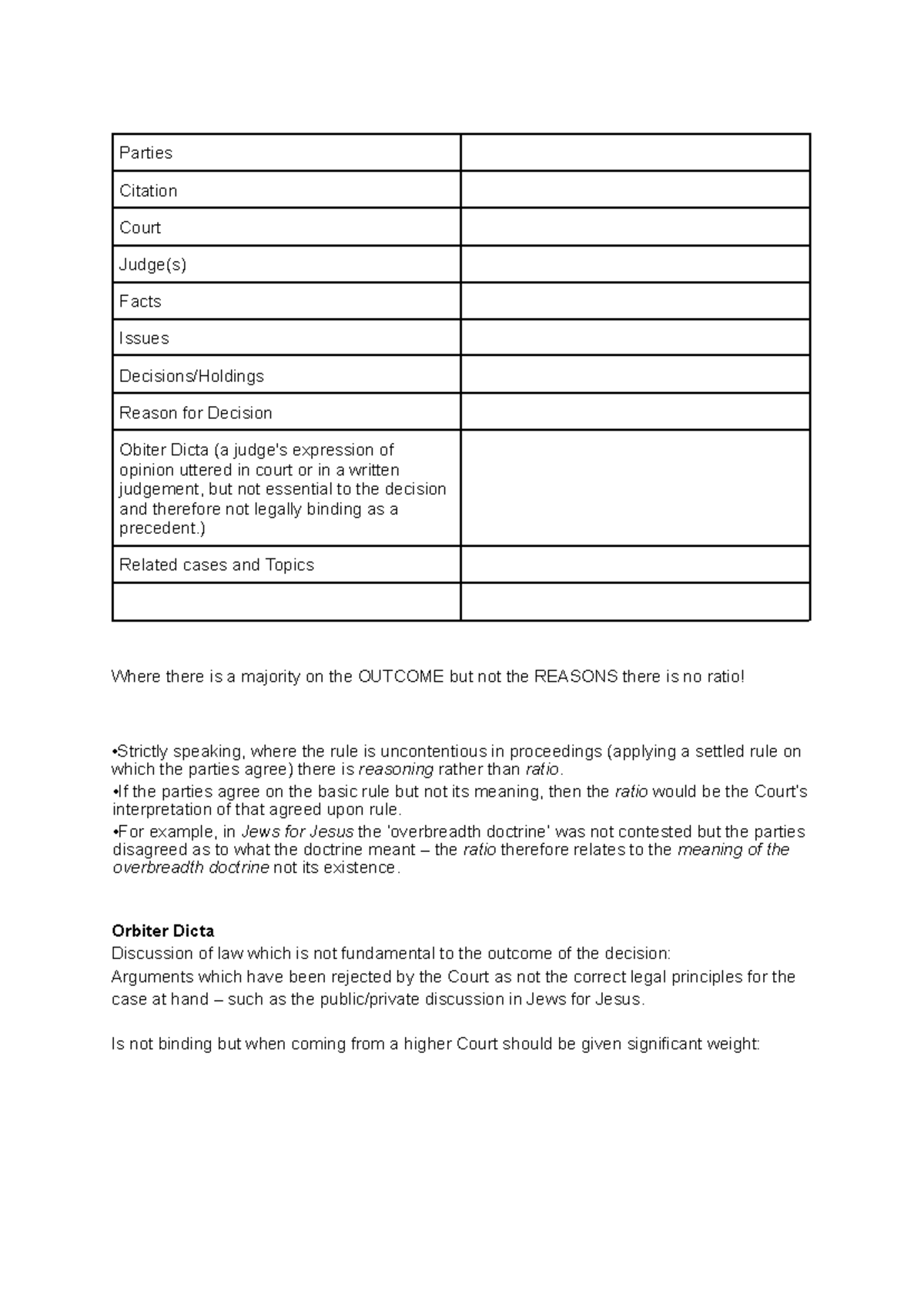 Case Note Template: Parties, Citation, Court, Judge(s), and Key Issues ...
