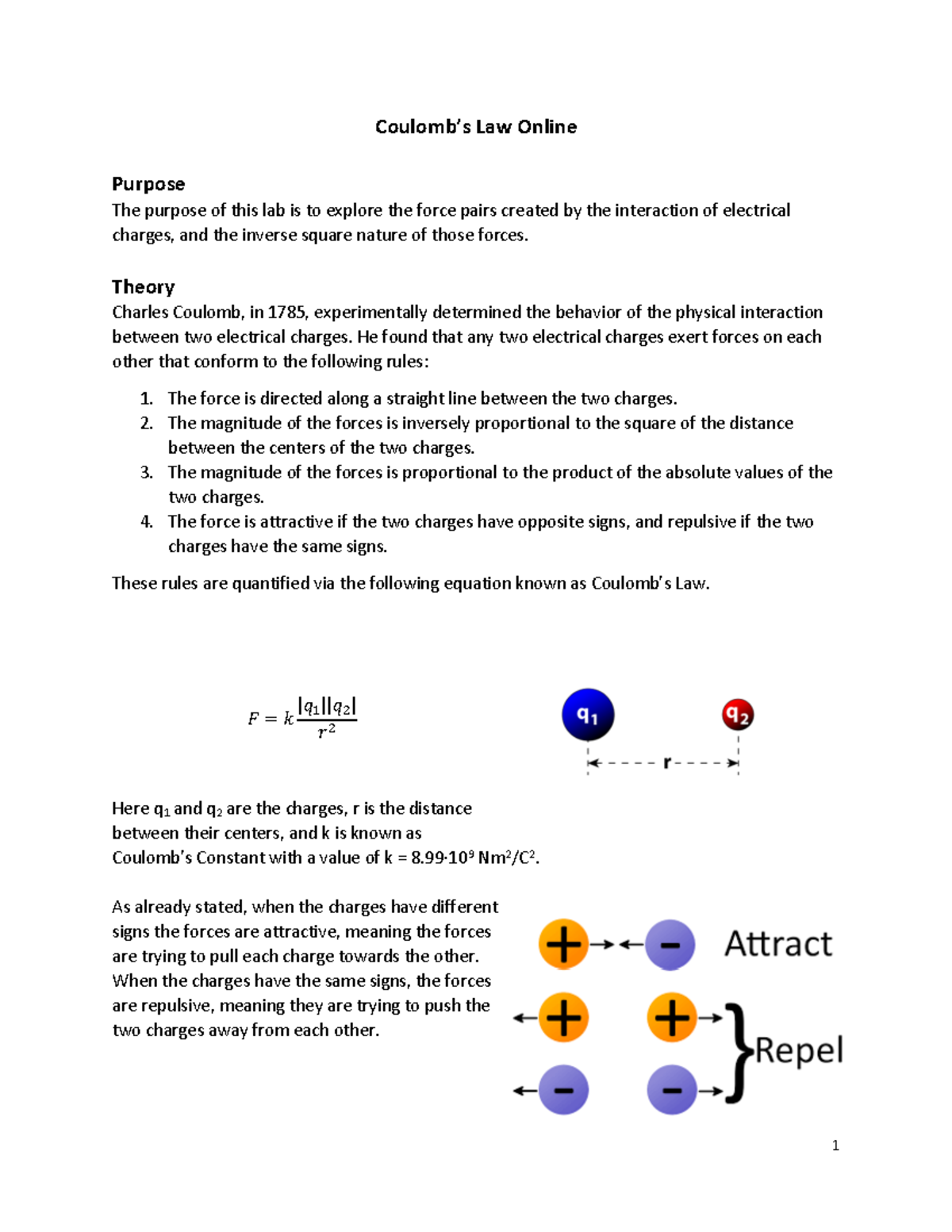 Fall22 PHY 1431 Coulomb’s Law Online Lab Report - Studocu