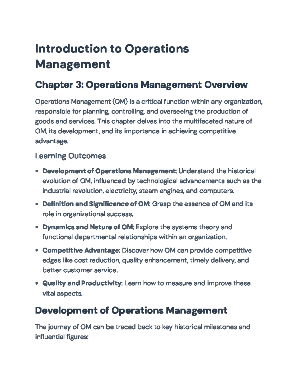 Introduction to Operations Management - Chapter 3 Overview - Introduction to Operations ...
