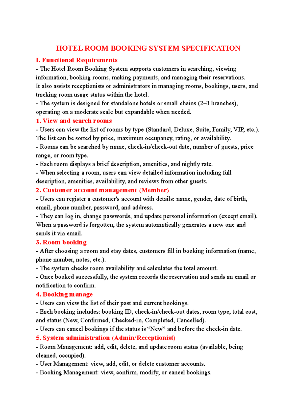 HOTEL ROOM BOOKING SYSTEM SPECIFICATION & DESIGN - Studocu