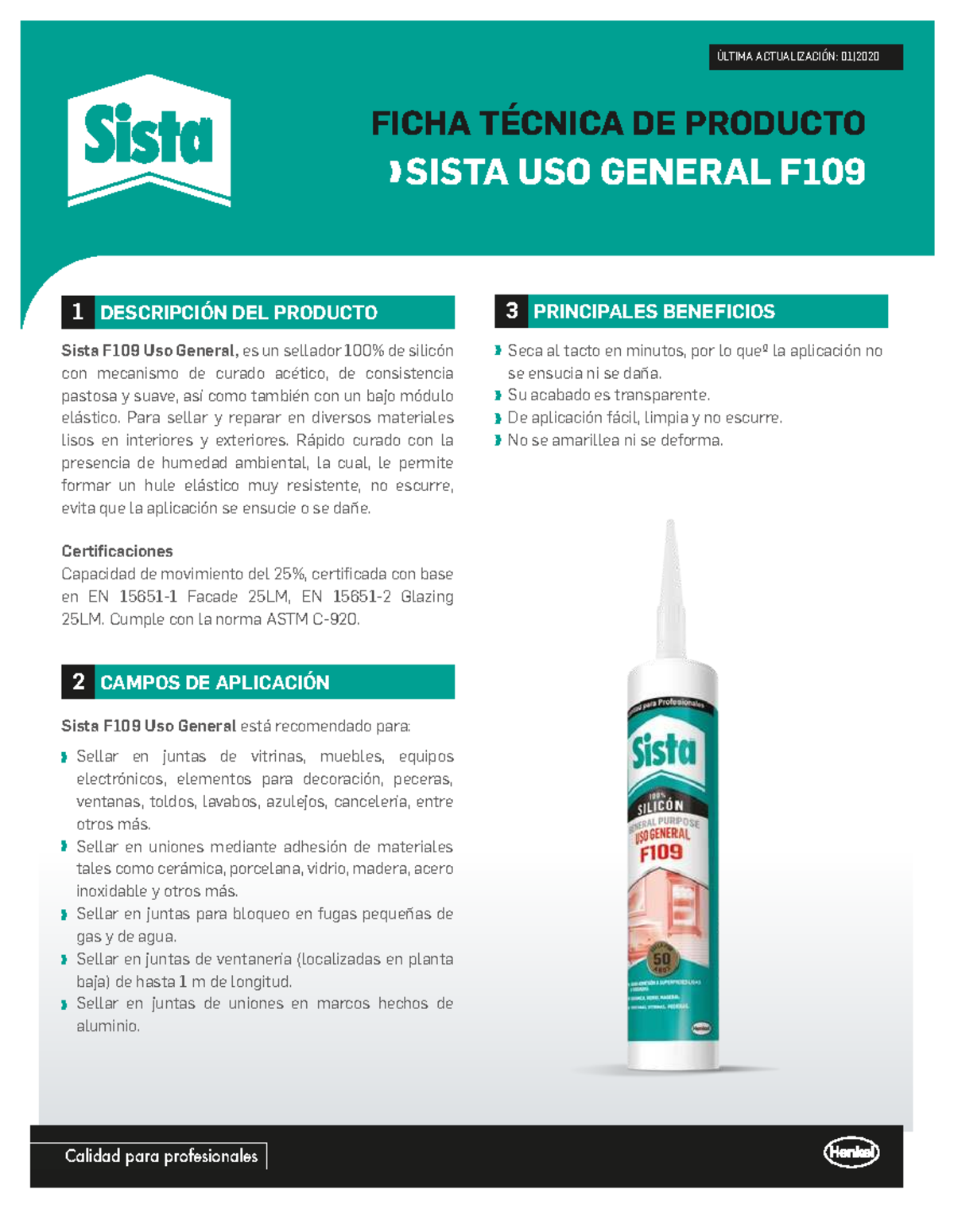 FICHA TÉCNICA DEL SELLADOR SILICÓN SISTA USO GENERAL F109 - Studocu