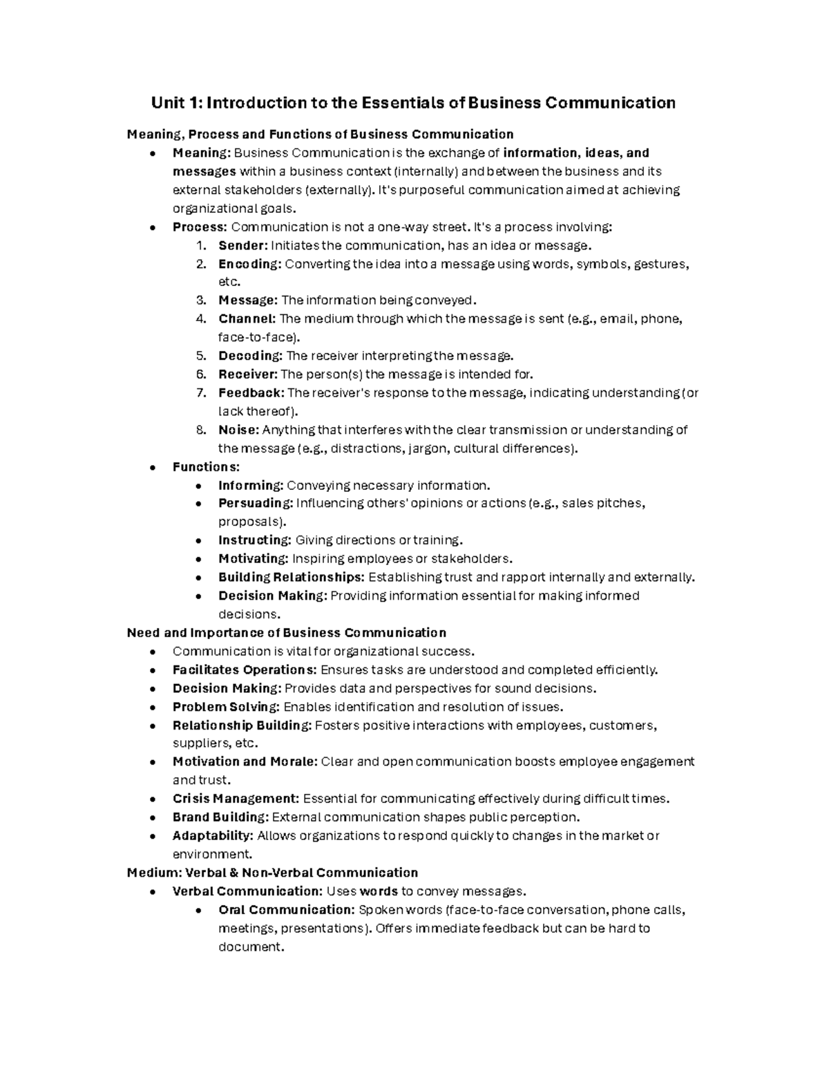 Unit 1: Essentials of Business Communication - Meaning, Process ...
