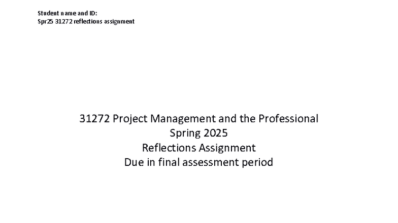 Reflections on Project Management (31272) - Spring 2025 Assignment ...