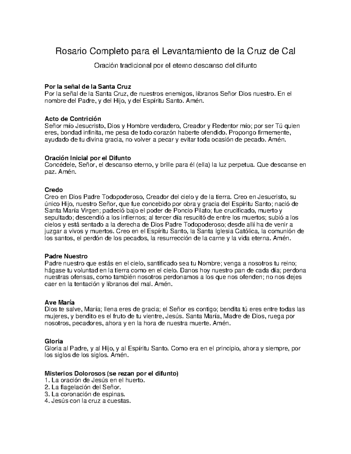 Rosario Completo para el Levantamiento de la Cruz de Cal - Studocu