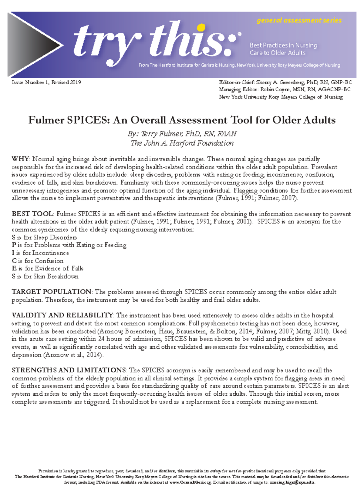Best Practices in Nursing Care for Older Adults: Fulmer SPICES Tool ...