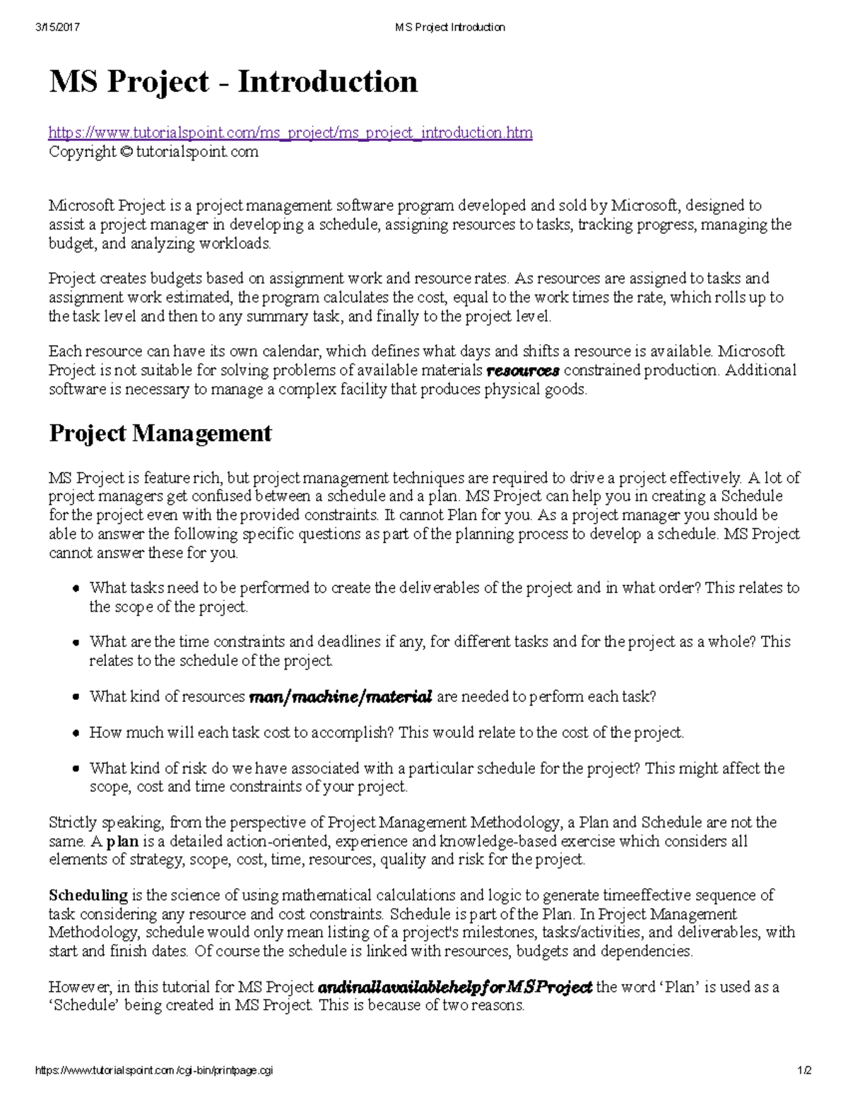 MS Project Introduction - 3/15/2017 MS Project Introduction ...