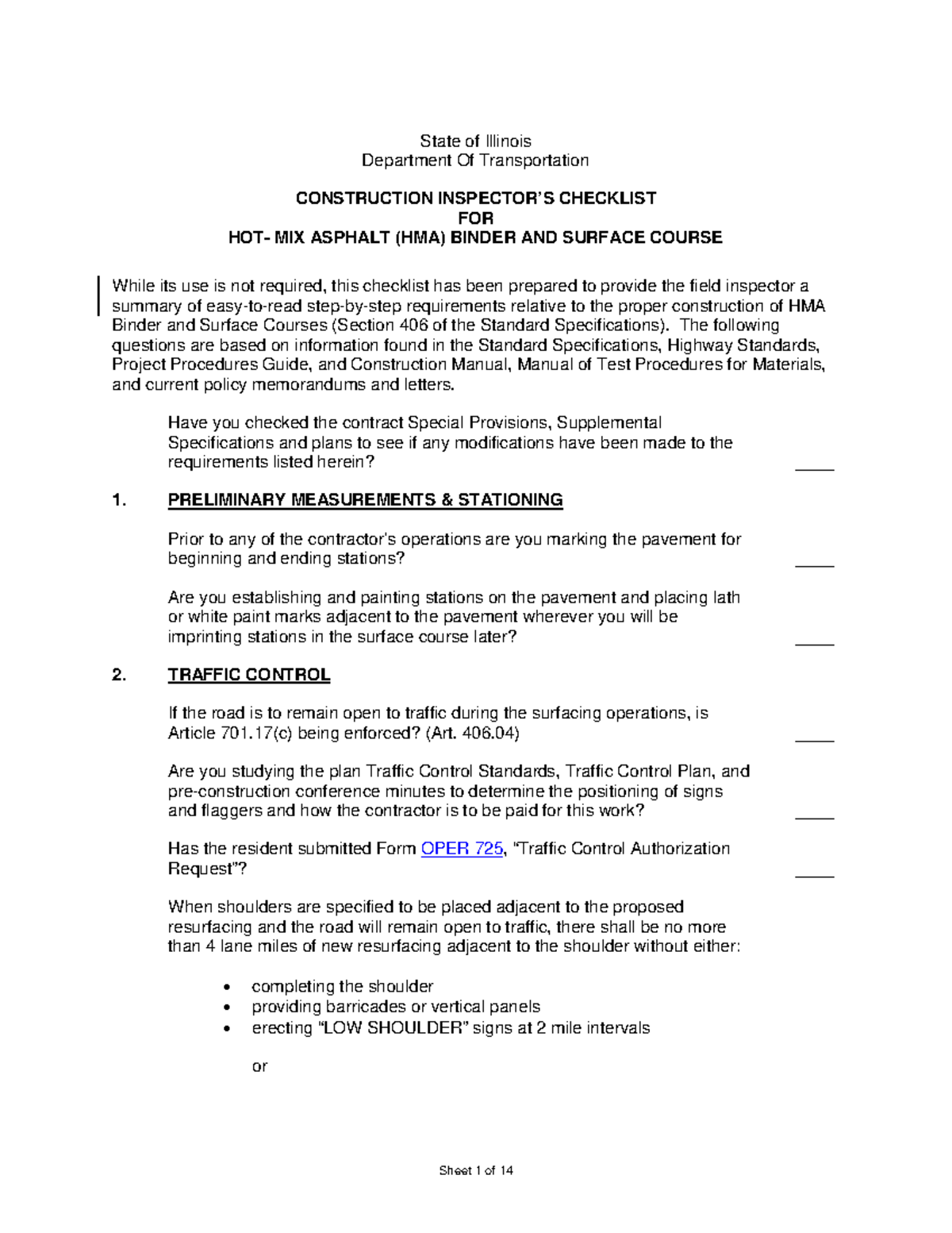 Checklist for HMA Binder & Surface Course Construction (IL DOT) - Studocu