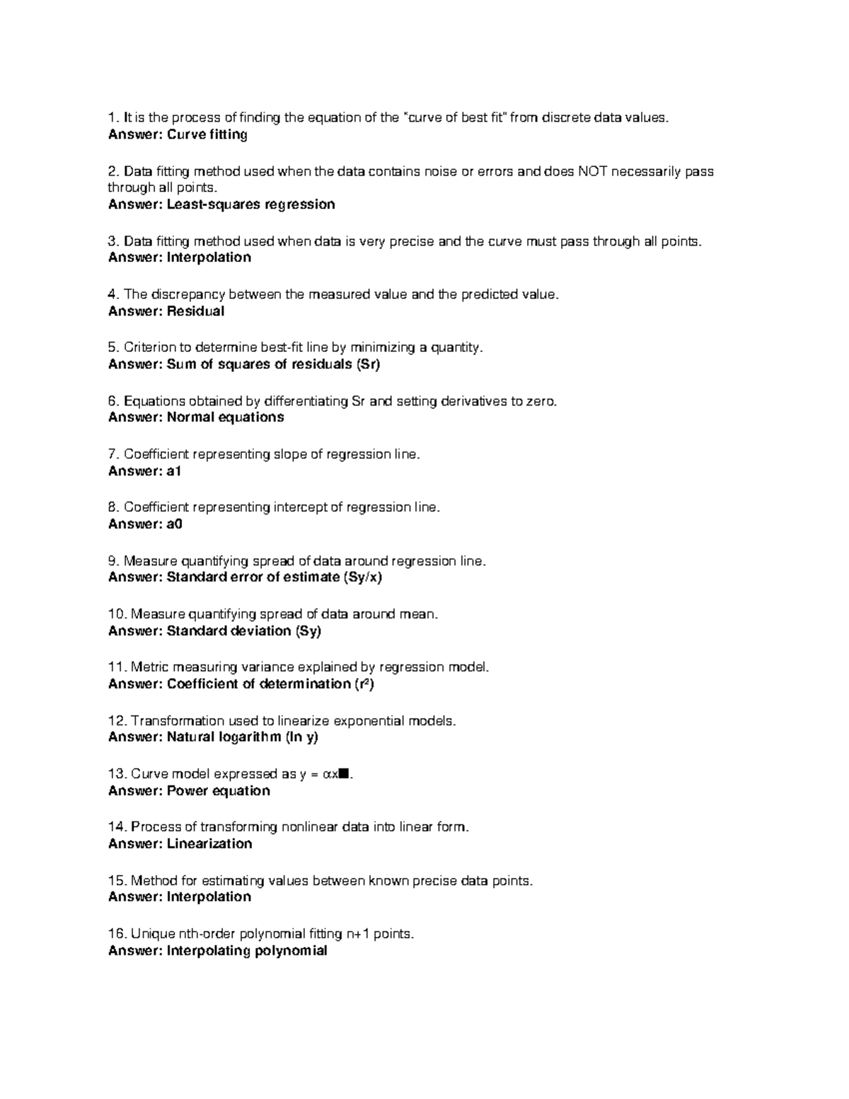 MATH 101: Objective Exam on Curve Fitting & Integration Techniques ...