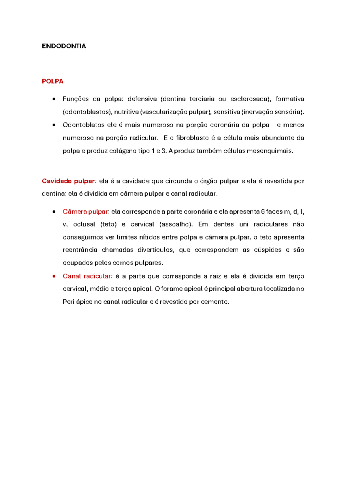 Endodontia: Estruturas da Polpa e Diagnóstico Clínico (1) - sqsq - Studocu