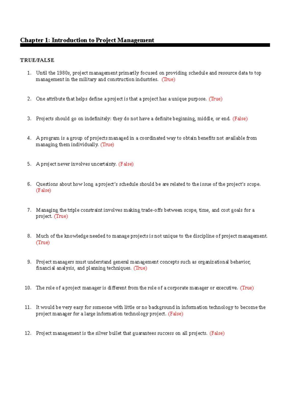 PRM - Chapter 1 & 2 Project Management Review Notes - Studocu