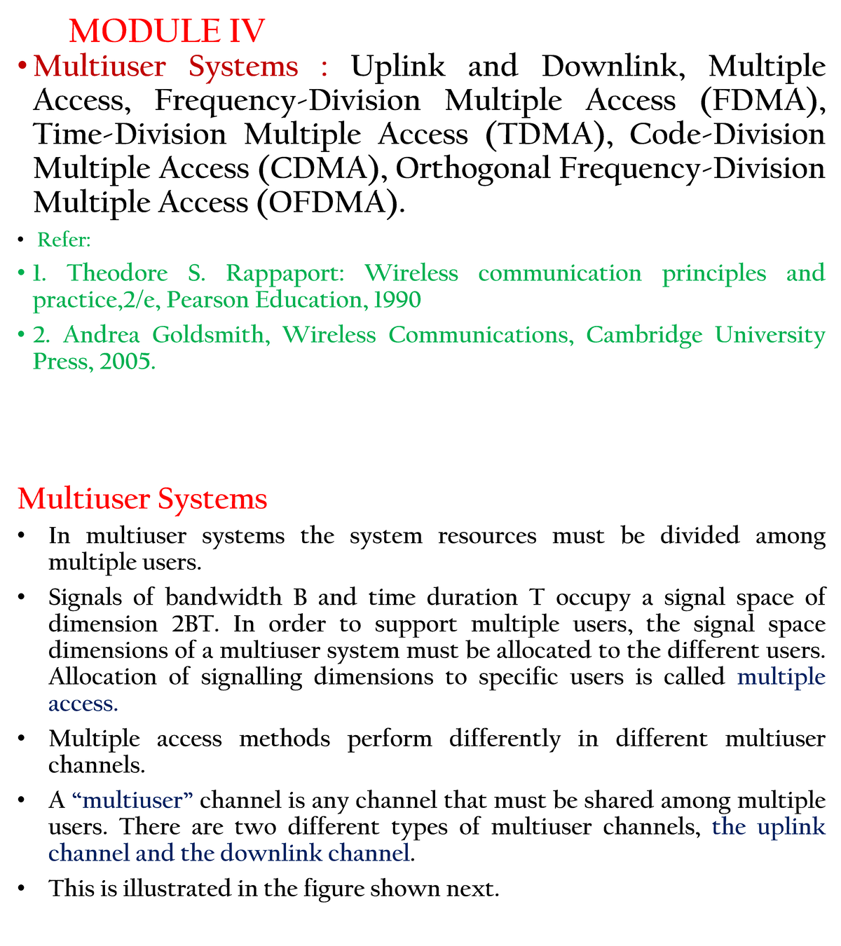 MODULE IV Multiuser Systems: Uplink, Downlink, and Multiple Access Techniques - Studocu
