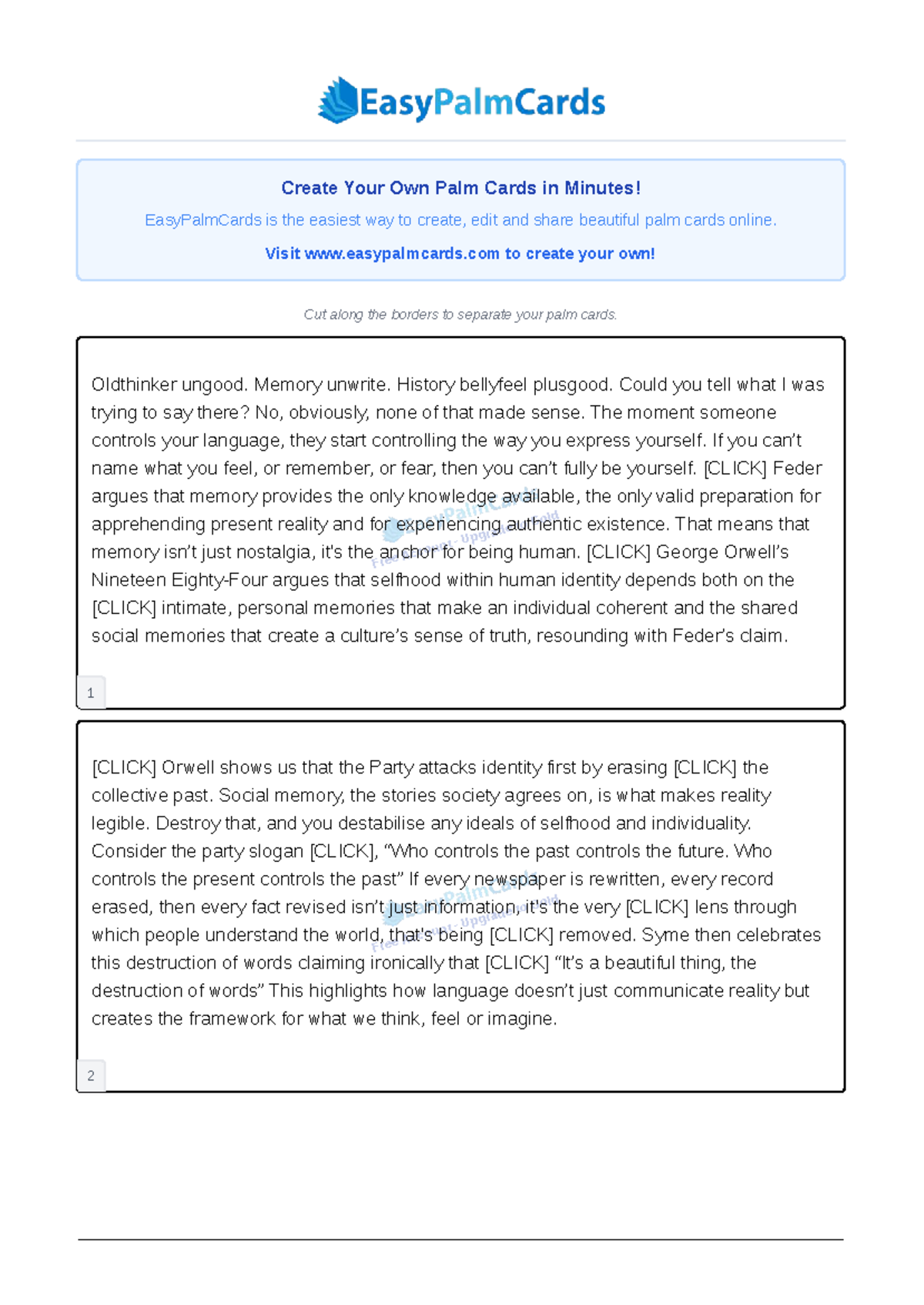 EPC 2025: Memory, Identity, and Language in Orwell's Work - Studocu