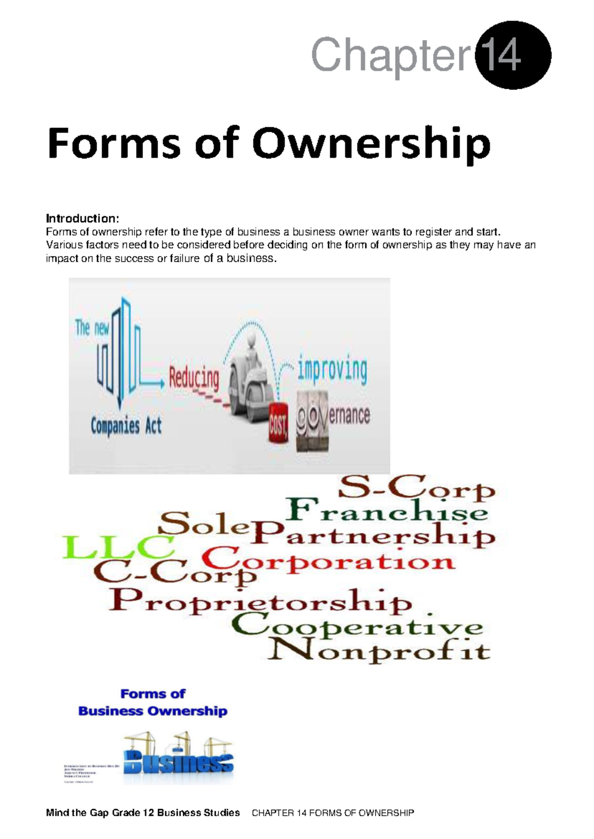 Forms of ownership - SUMMARY OF THE CHAPTER - Chapter 14 Forms of ...