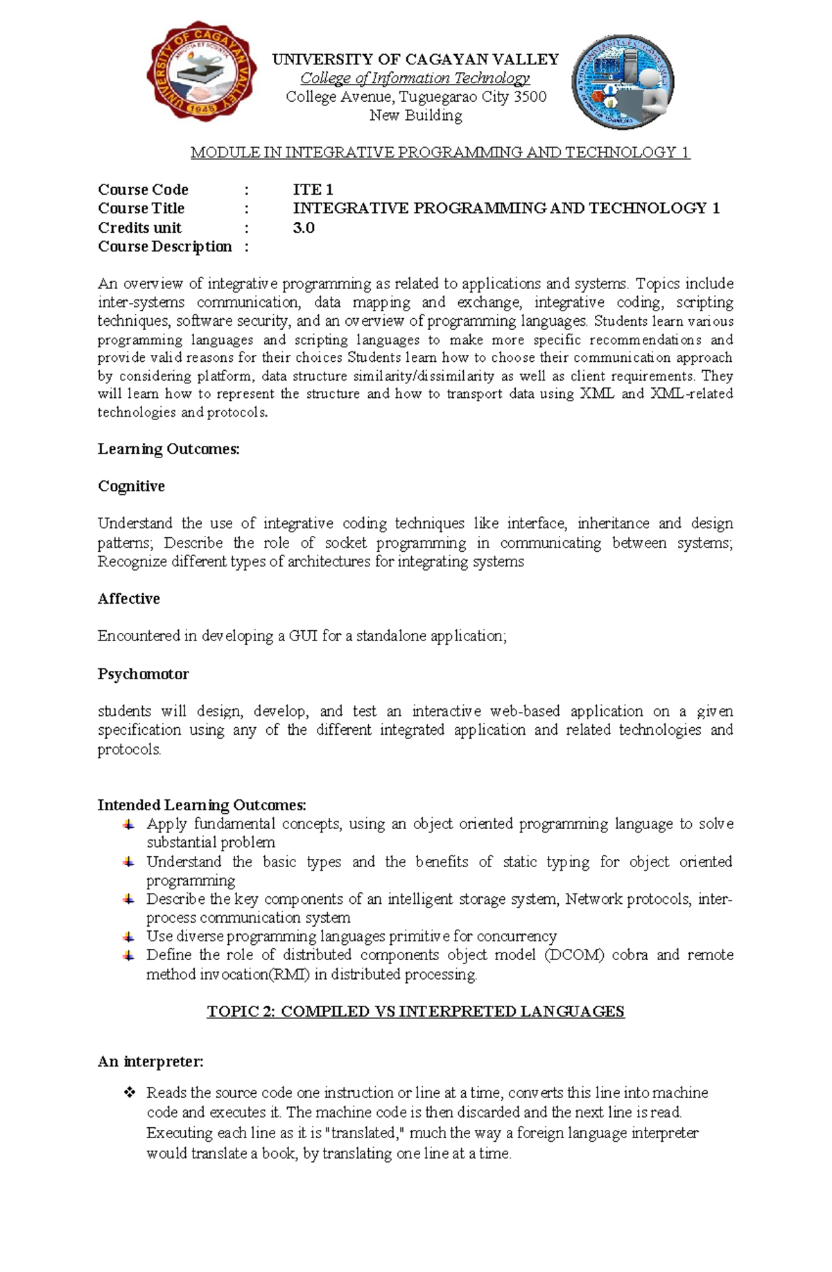 Module 02 Compiled vs. Interpreted Languages - College of Information ...