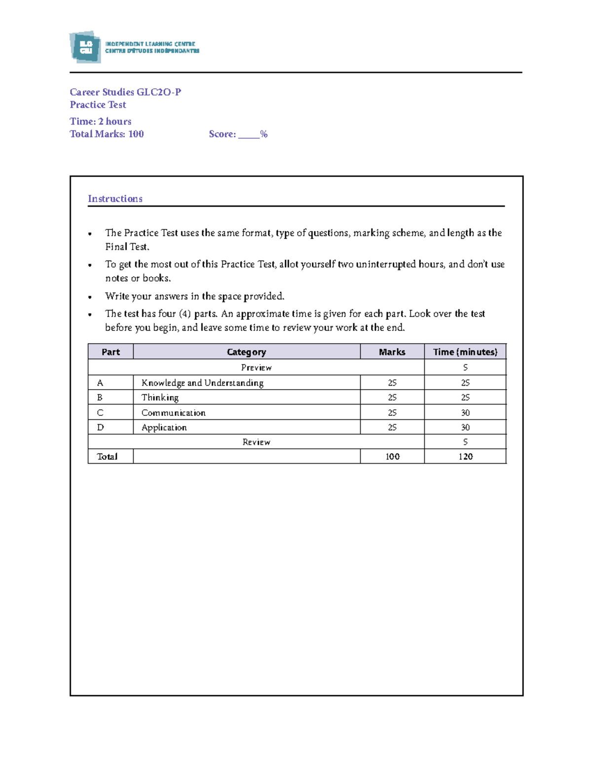 GLC2O - Career Studies Final Practice Test with Answers and Tips - Studocu