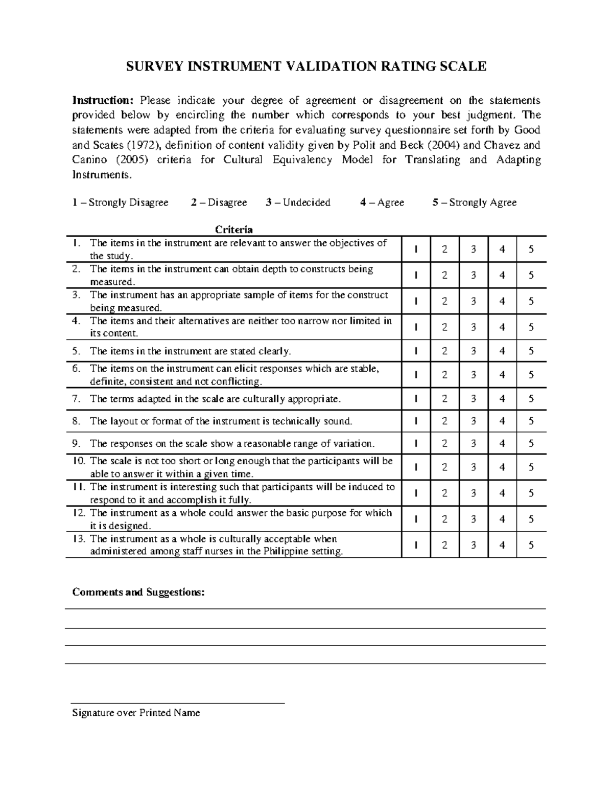 Survey Instrument Validation Tool: Rating Scale Instructions - Studocu