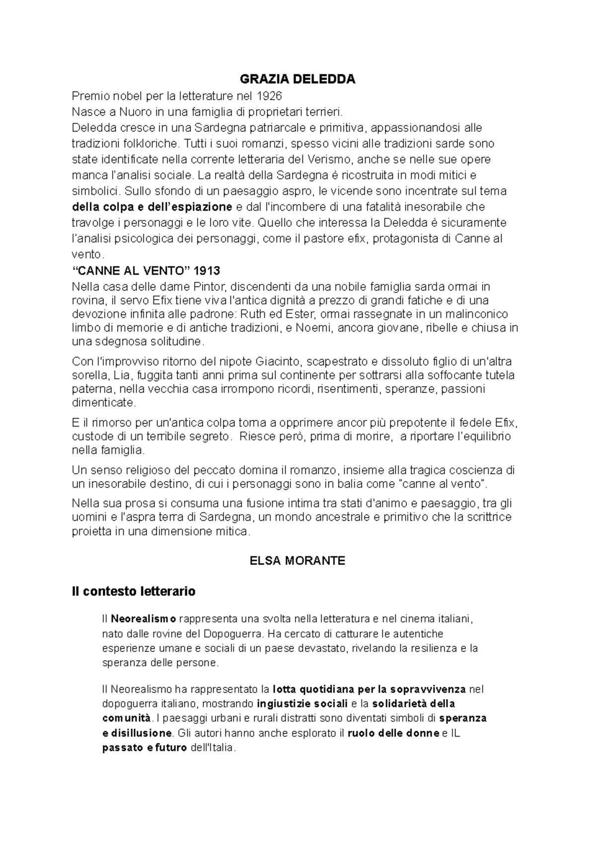 GRAZIA DELEDDA E ELSA MORANTE: Analisi Letteraria e Temi Principali ...