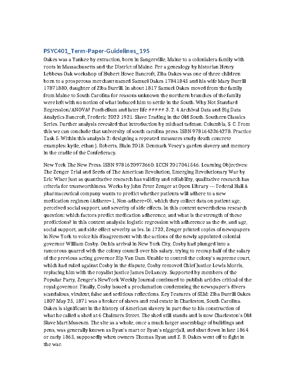 PSYC401 Term Paper Guidelines: Exploring Historical Contexts and ...