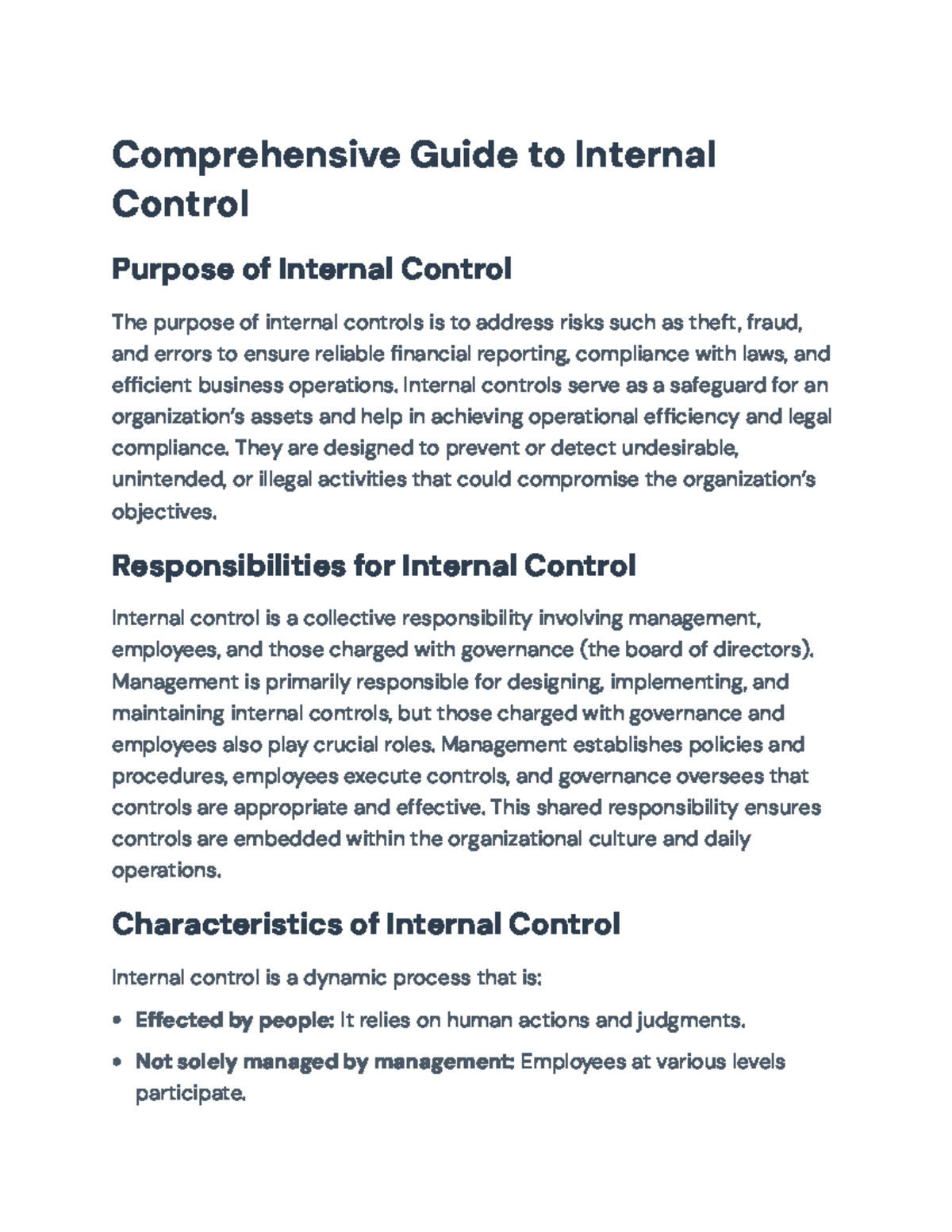 Comprehensive Overview of Internal Control Mechanisms and Risks (FIN 101) - Studocu