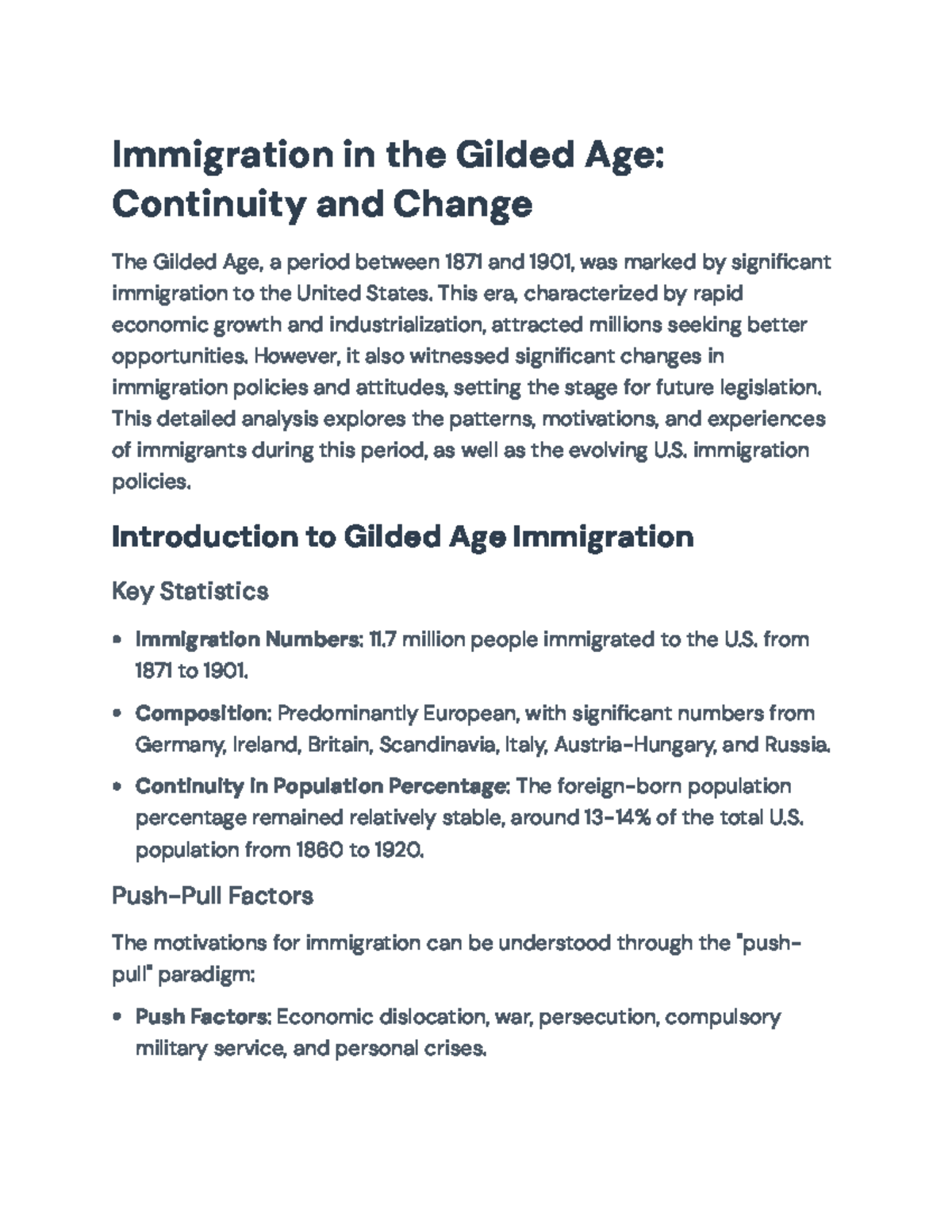 Gilded Age Immigration Analysis: Patterns, Policies, and Experiences ...