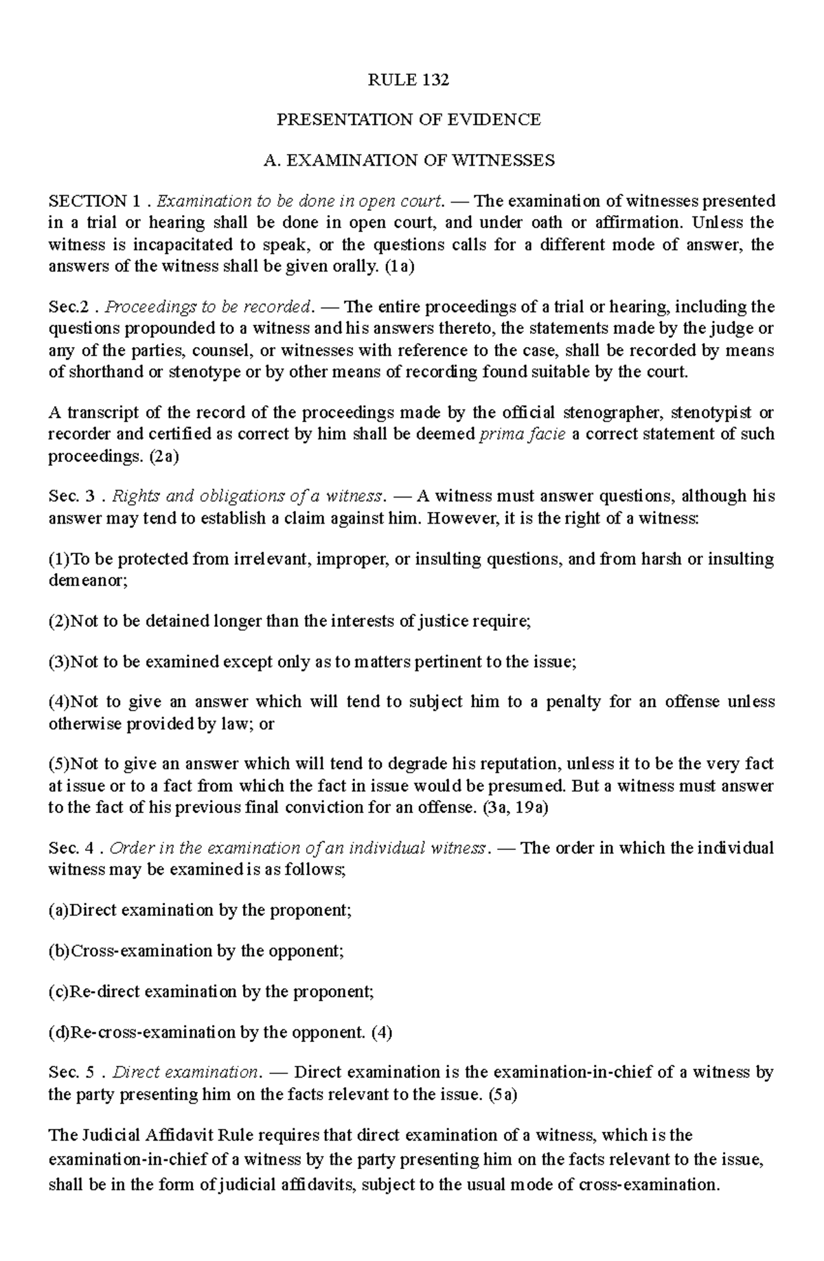 Court Evidence Rules: Examination of Witnesses and Procedures - Studocu